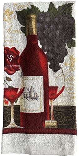 Petal Cliff Set of 4, Rose Wine Design with Grape Printed Terry Kitchen Towels Dish Towels for Kitchen Decorative Size: 15 x 25 inch.