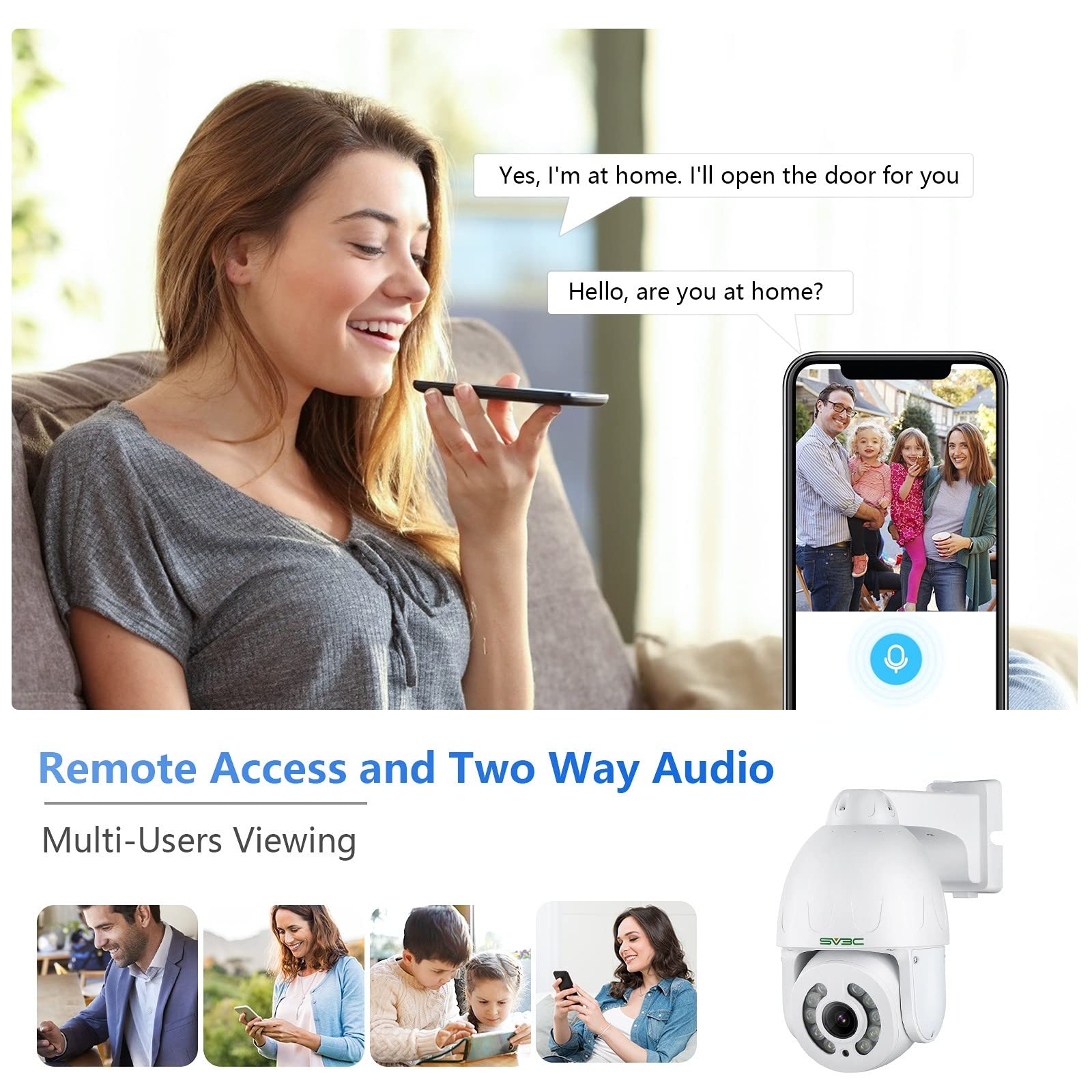 SV3C 5MP PTZ Outdoor Camera, ONVIF POE IP Home Security Camera, 5X Optical Zoom Auto Tracking, Super HD10 Spotlights Color Night Vision, Two Way Audio, Waterproof, Motion Detection, BuleIris, Camhipro