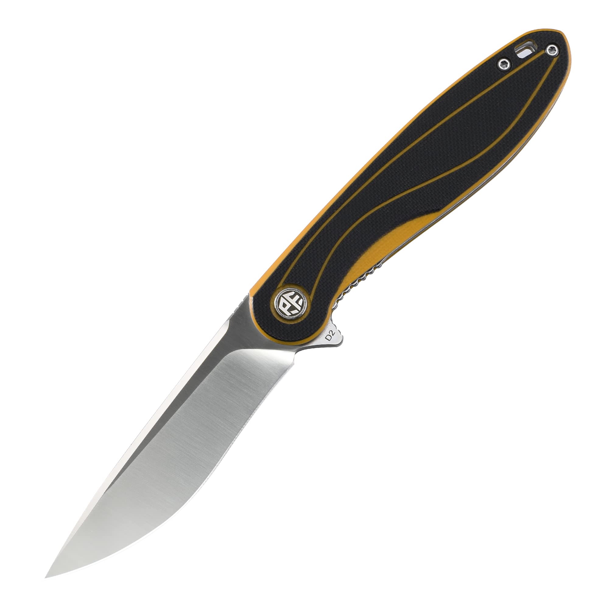 Petrified fish PF858 G10 handle D2 steel folding knife outdoor camping hunting Multifunction EDC tool Survival knives (Yellow)