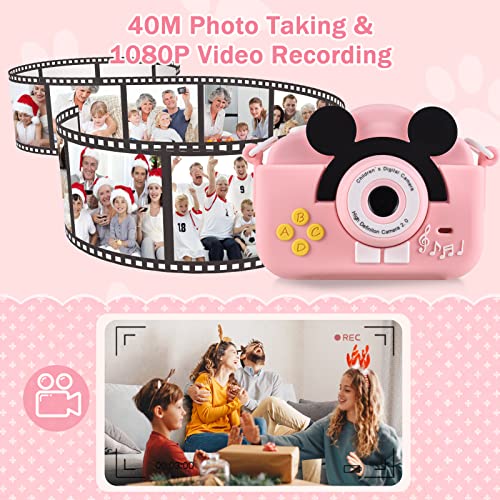 mewmewcat Digital Camera for Mini Cartoon Digital Camera 1080P Digital Video Camera for Dual Lens 2.0 Inch IPS Screen 4X Zoom Built-in Battery Cute Photo Frames Interesting Games wi