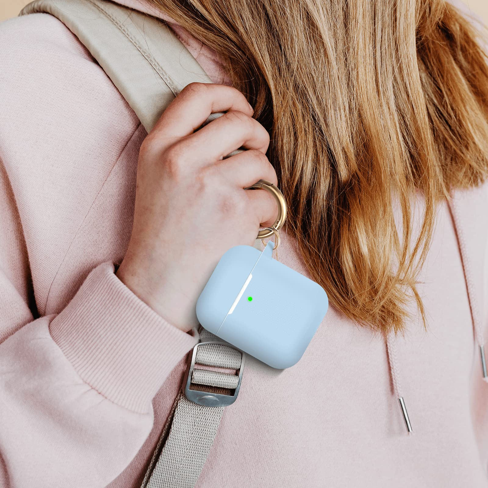 MOLOPPO Case Cover Compatible with AirPods, Soft Silicone Protective Cover with Keychain for Women Men Compatible with Apple AirPods 2nd 1st Generation Charging Case, Front LED Visible- Sky Blue
