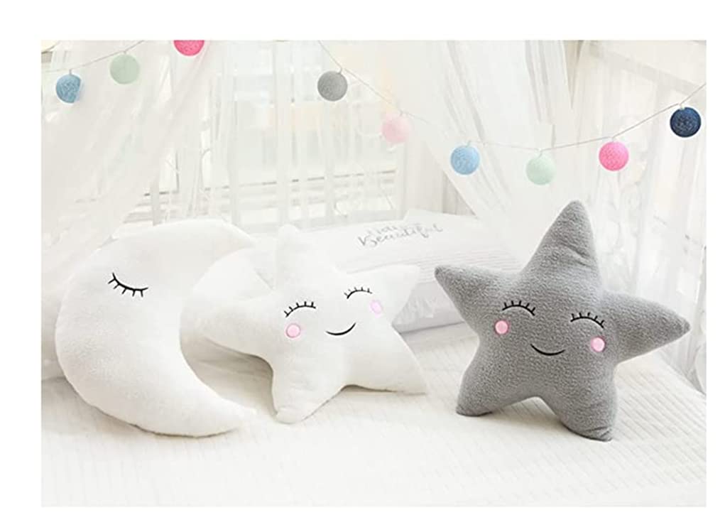 Uewidiod Star Pillow Moon Cloud Fresh Room Decoration Home Cushion Bed Pillow (Moon 20.8*11.8inch/53*30cm, White)