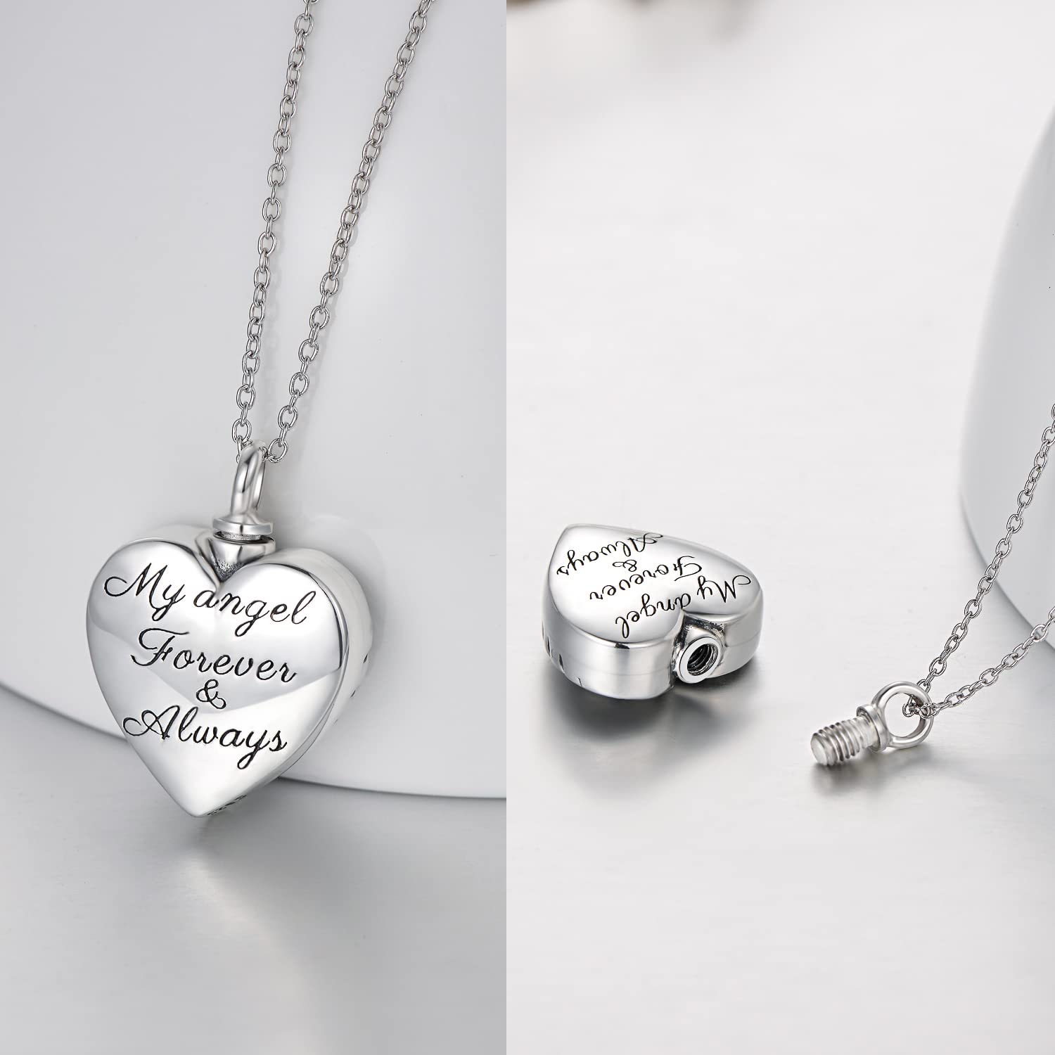 LONAGO Angel Wing Heart Urn Necklace for Ashes Silver Heart Wing Urn Necklace Keepsake Cremation Jewelry for Women
