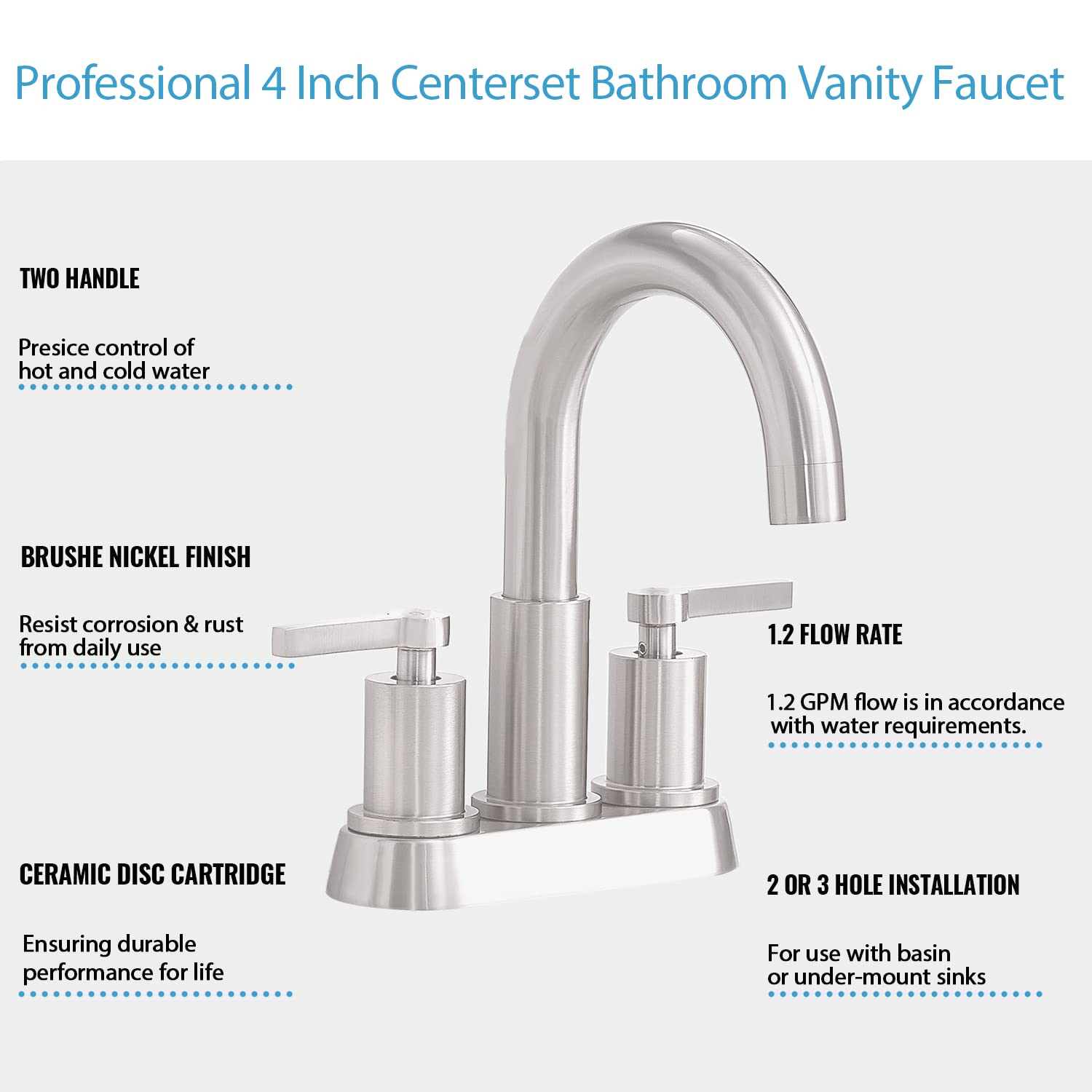 RAINMAX Bathroom Faucets, Brushed Nickel Bathroom Sink Faucet,3 Hole Bathroom Faucet,2-Handle RV Lavatory Vanity Faucet with Pop Up Drain and Supply Lines KMBF004L-1