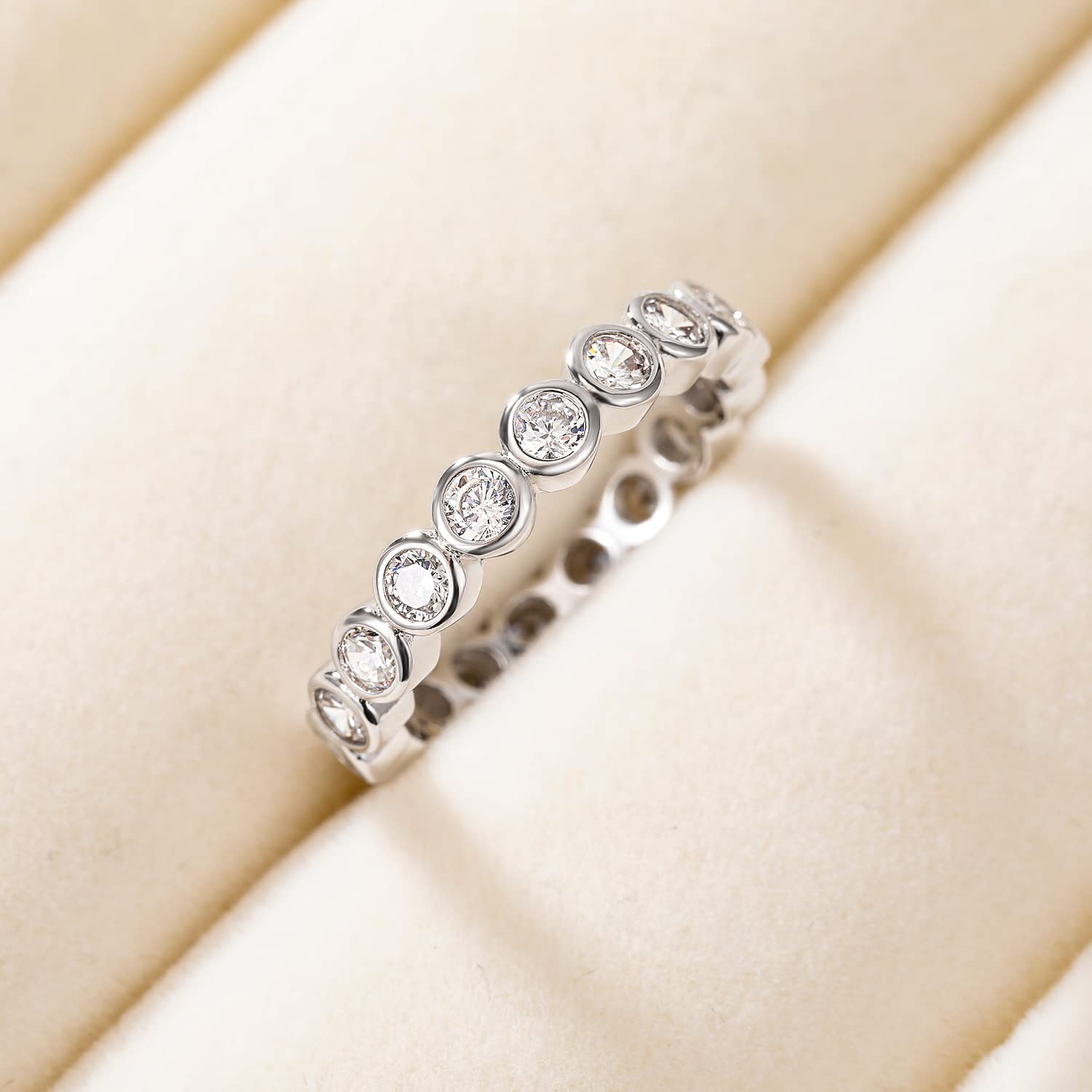 Mameloly 3.8mm Wedding Bands for Women Cubic Zirconia Full Eternity Stackable Engagement Promise Rings for Her Size 7