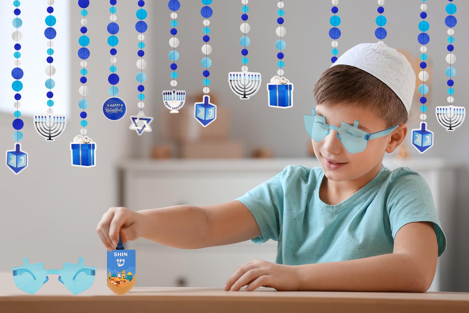 The Dreidel Company Hanukkah Dreidel Shaped Glasses, Costume Dress-Up Pretend Play (3-Pack)