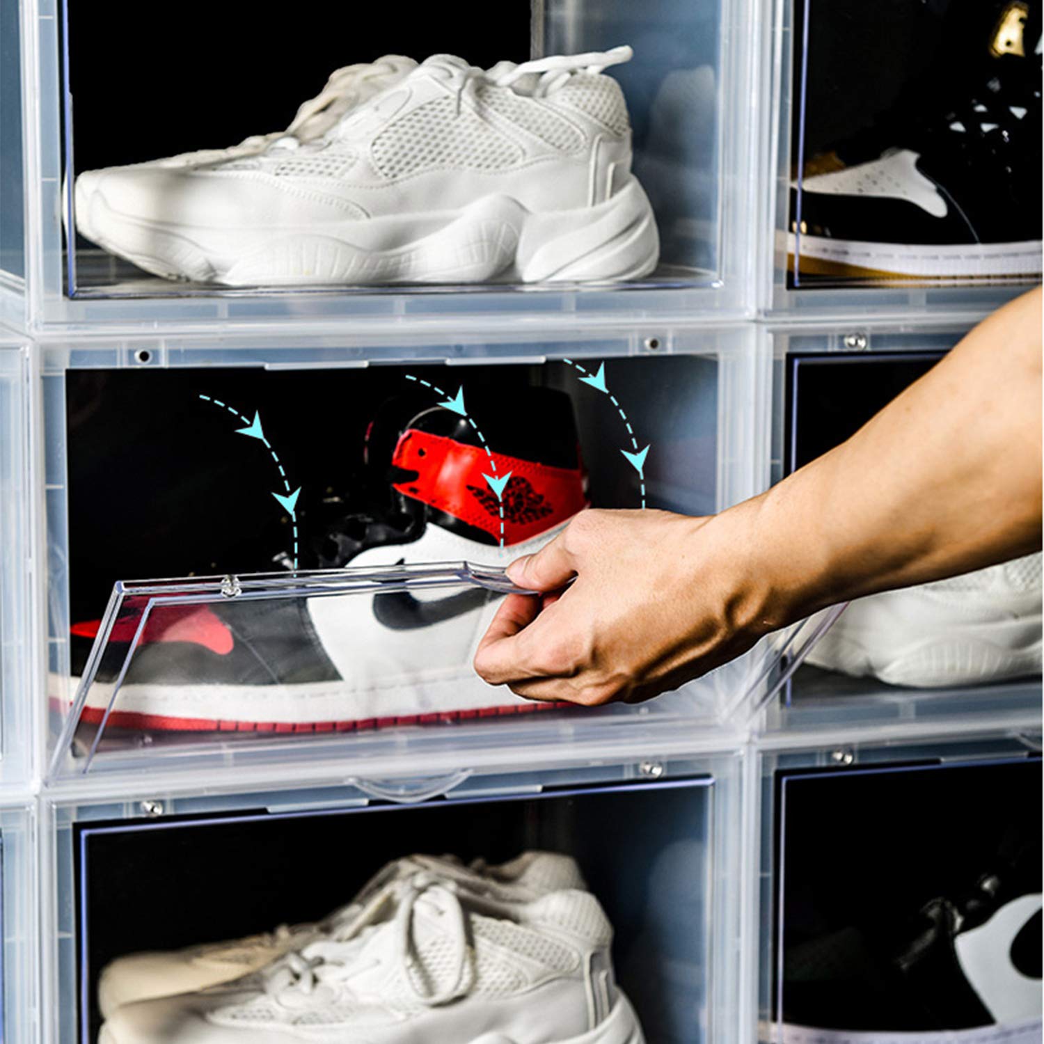 Melody House Shoe Storage Boxes Clear Plastic Stackable Shoe Container Display Shoe Organizer with Drop Front for Sneaker, High-Heel, Boots Transparent 2 Pack