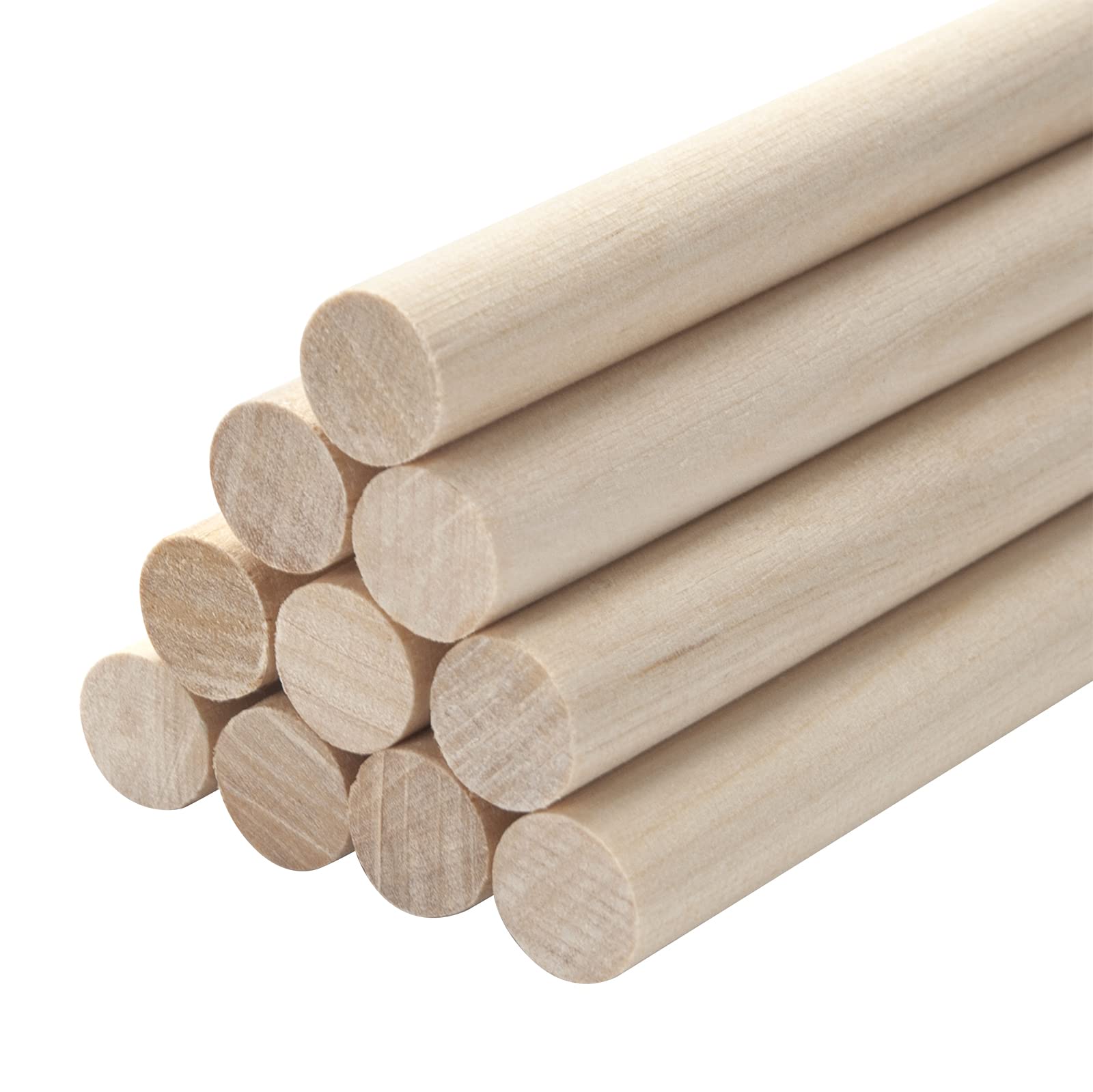 MOTYAWN Dowel Rods Wood Sticks Natural Round Wooden Dowel Rods, Pack of 10 PCS 1/2 x 12 inch, Unfinished Hardwood Sticks Cake Dowels for Arts, DIY, Crafting, Tiered Cake Support, Wedding Ribbon Wands