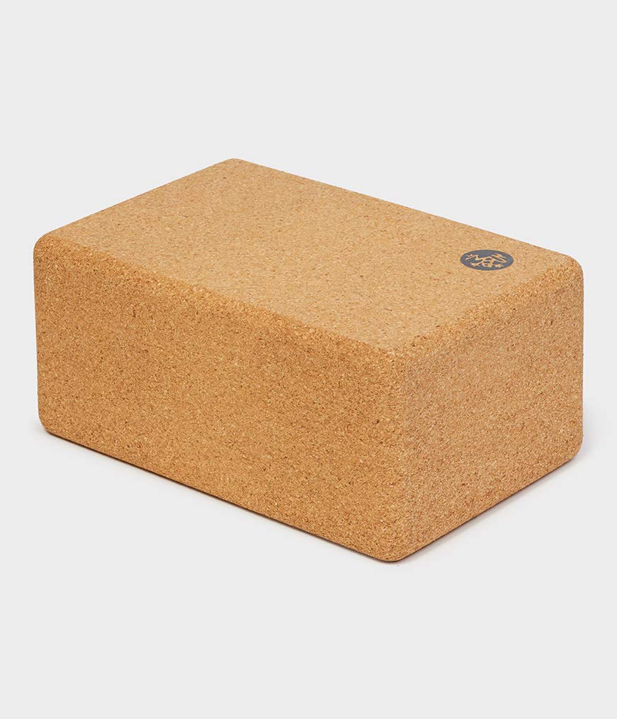 Manduka Welcome Cork Yoga Block, Light Brown, Resilient Material, Portable Fit & Easy to Grip, Comfortable Contoured Edges