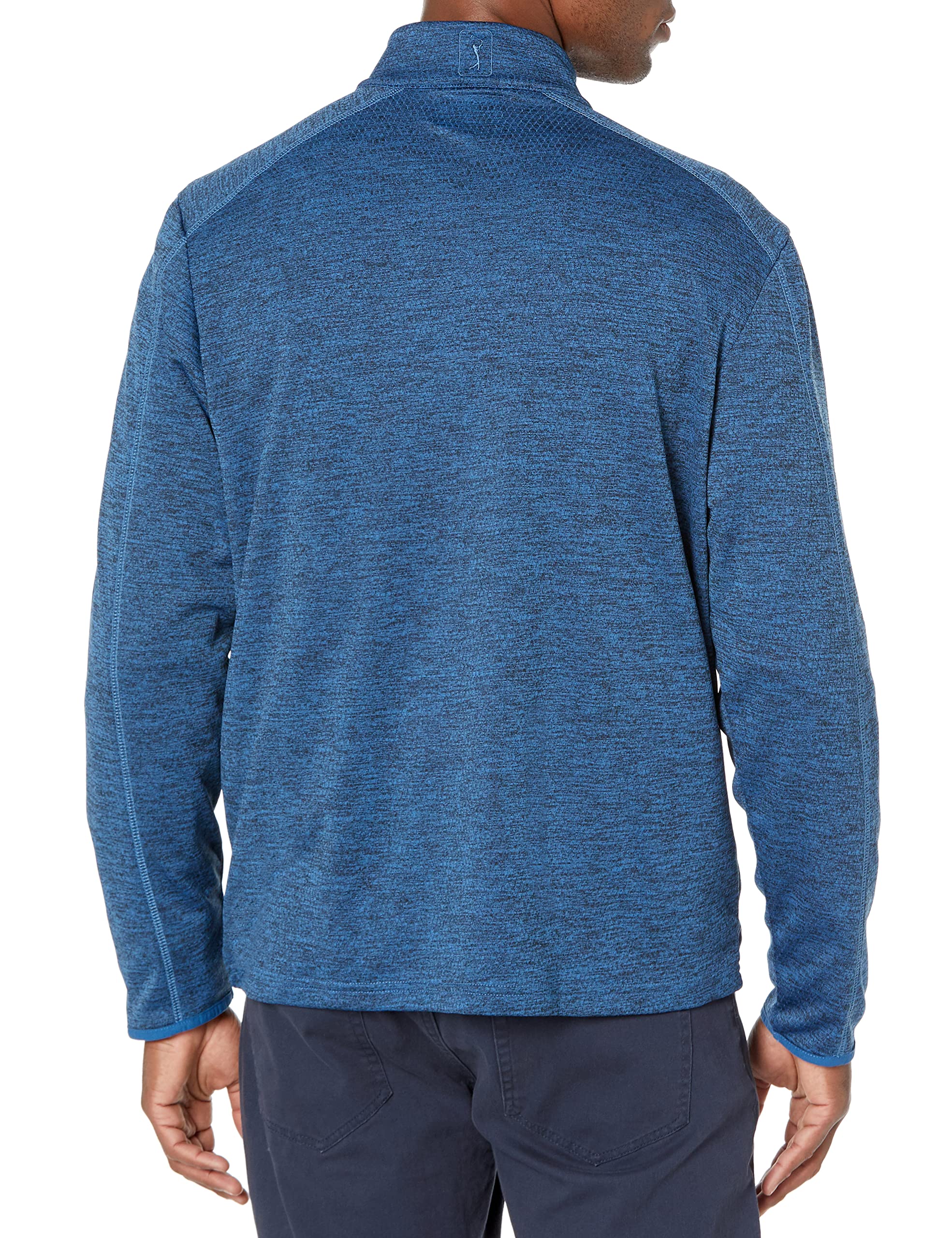 PGA TOUR Men's Textured Fleece Full Zip Jacket Base Layer, Dk Bl Grouper HTR, Medium
