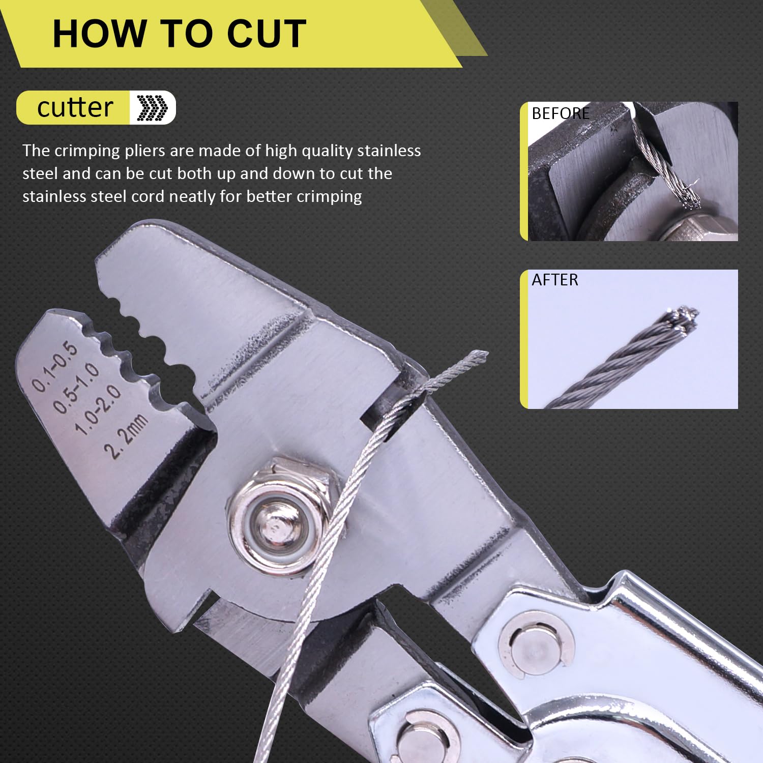 Twidec/Wire Rope Crimping Tool Up To 2.2mm Swaging Tool With 160PCS 1/16''Aluminum Crimping Loop Sleeve And 66FT 1/16'' 304 stainless steel Wire Rope 12PCS Wire Rope Thimbles Kit N-022-4K