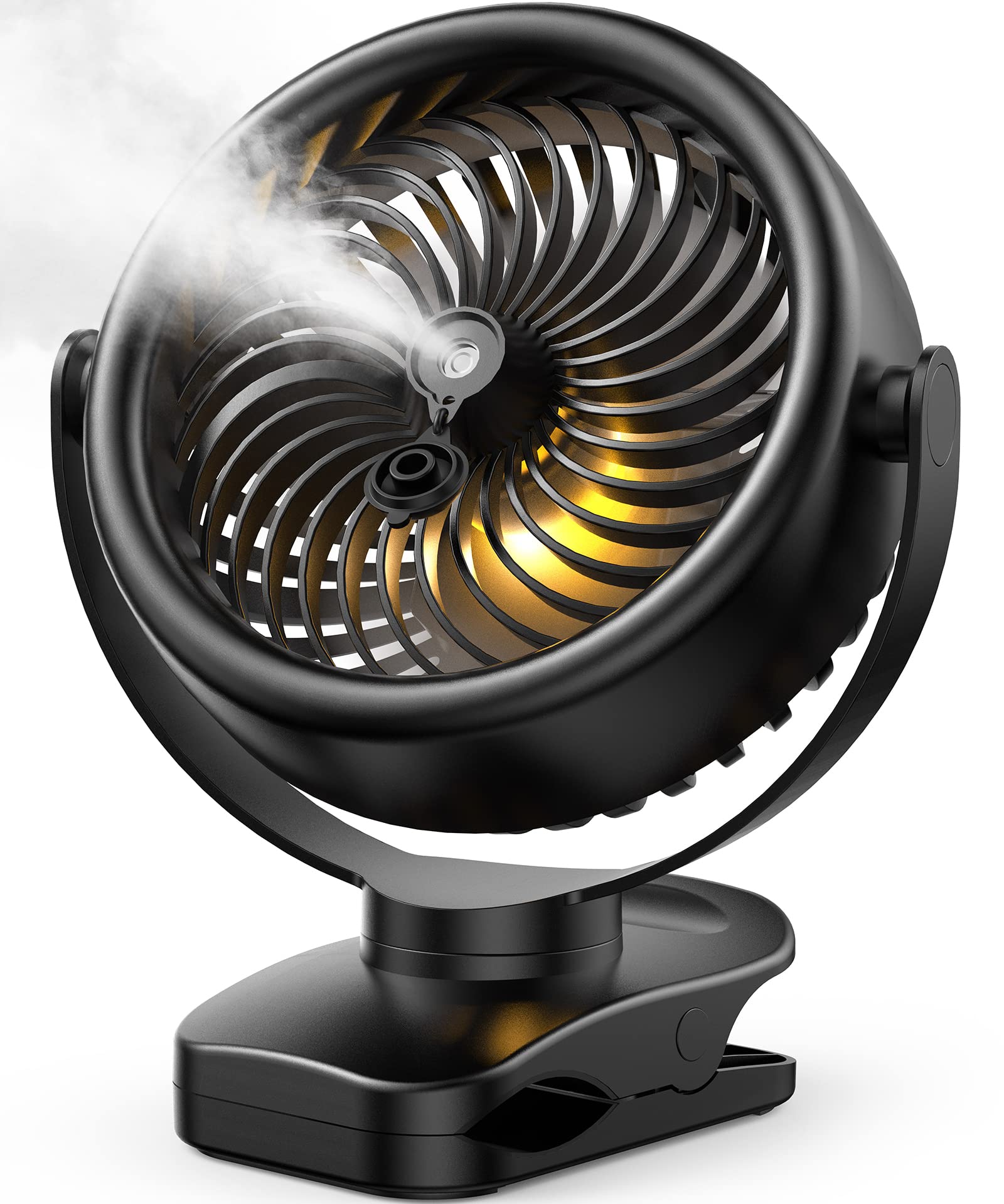 TYZU 7 Inch Portable Fan, Misting Fan, 4000 mAh Battery Operated Fan, Outdoor Misting Fan With 2 Mist Modes & 4 Speeds, 130ml Tank, 360° Rotatable, Clip on fan For Outside Camping Stroller Golf Cart