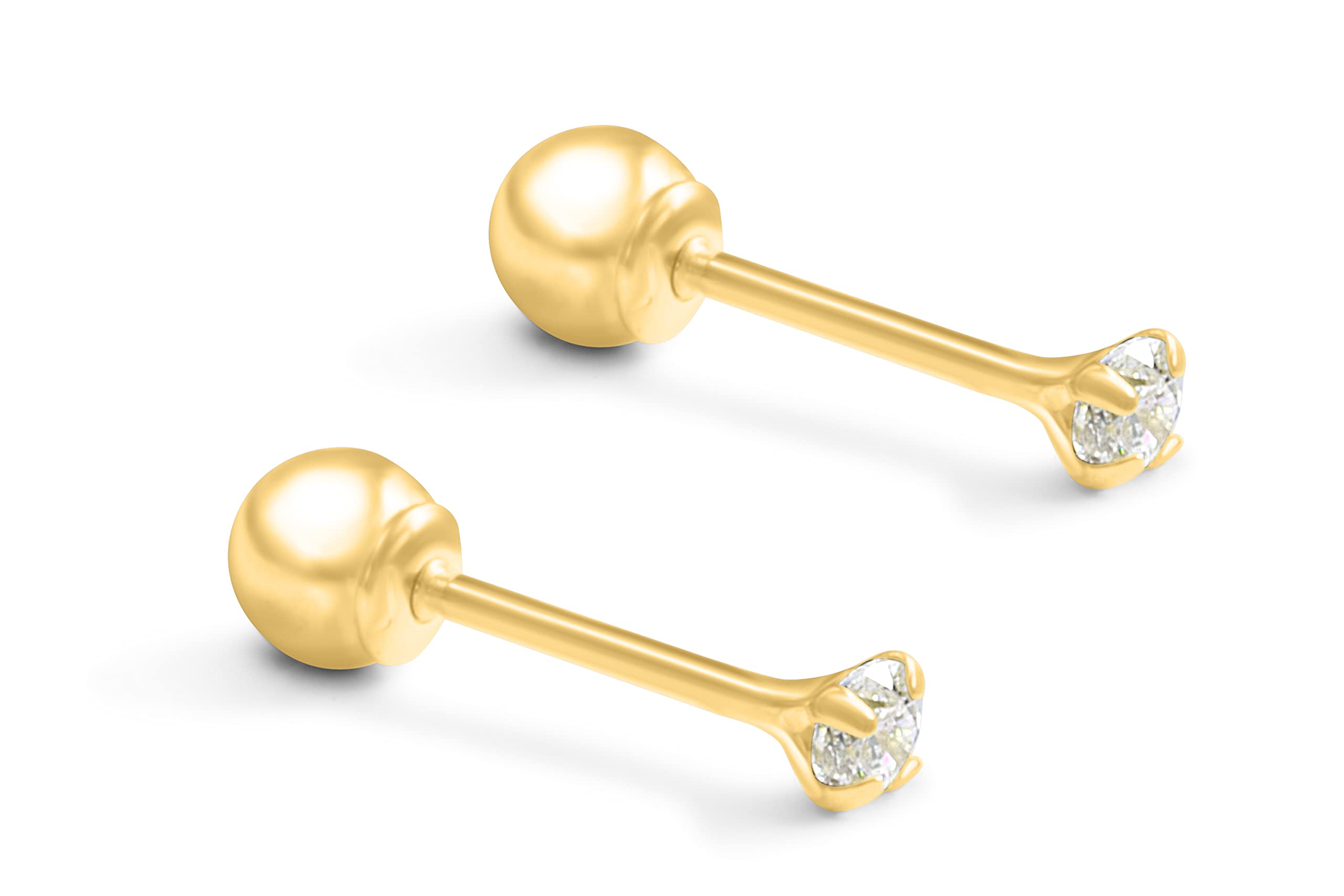 ONDAISY 14k Gold Cubic Zirconia 2mm Cz 4mm Bar Barbell Ear Stud Piercing For Women Girls