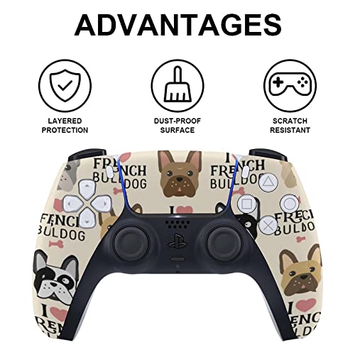 Vintage French Bulldog Full Protective Skin Cover Design Wrap Decal Sticker Compatible with PS5 Disk Version Console and Controller