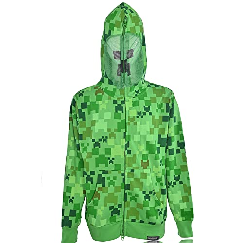 Minecraft Boys Video Game Hoodie - Black and Green Creeper Face - Official Zip Hoodie Sweatshirt (Green Camo, Medium)