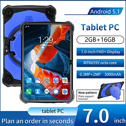 Tablet All-New Fire 7-inch, 1280 * 800 HD Display Tablets PC 8 Core Processor, 2GB +16GB, Long Battery Life, Dual Camera, Smart Tablet Built-in WiFi Blue-Tooth GPS, Voice Call, Android 5.1 (Blue)