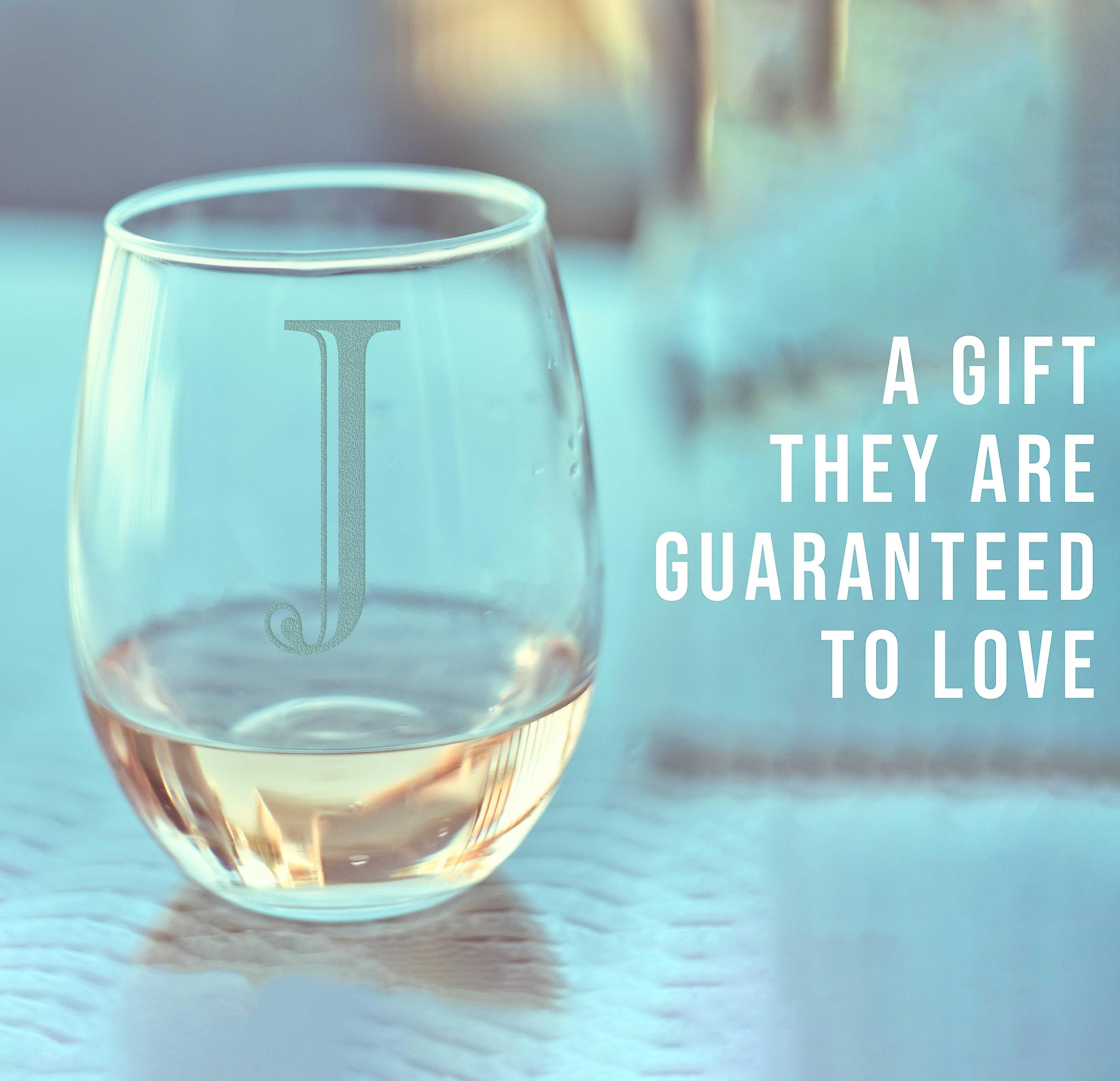 Monogram Etched 17oz Stemless Wine Glass (Letter J) A-Z Personalized gifts for Women, Custom wine glasses, Monogrammed Birthday gift for Her Initial