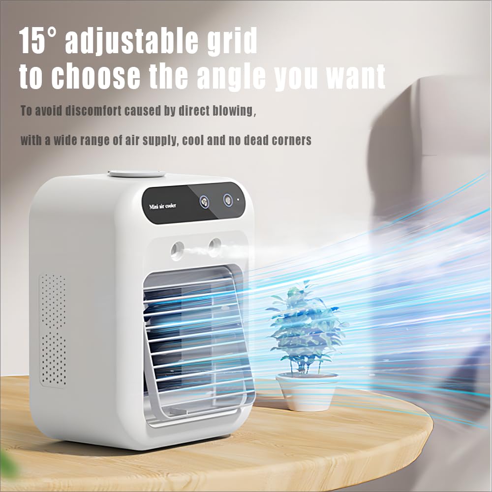 TEDATATA Desk Fan with Cold Water Tank, Mini Spray Air Conditioning Fan, Desktop Cooling Fan, USB Rechargeable, Home Office Car Small Air Cooler (White)