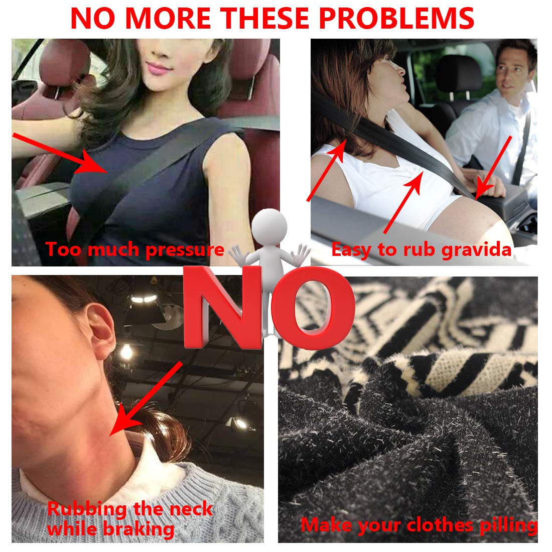 MIRKOO Car Seat Belt Cover Pad, 4-Pack Soft Car Safety Seat Belt Strap Shoulder Pad for Adults and Children, Suitable for Car Seat Belt, Backpack, Shoulder Bag, Laptop Computer Bag(4-Black)