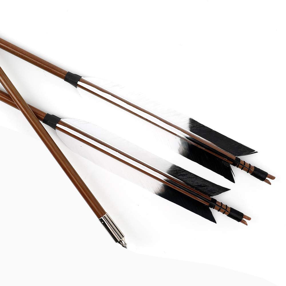 PG1ARCHERY Archery Bamboo Arrows, 12 Pack 28-39INCH Targeting Hunting Arrow Self Nock 6.2" Turkey Feather Fletched for Longbow Traditional & Recurve Bow (30 INCH)