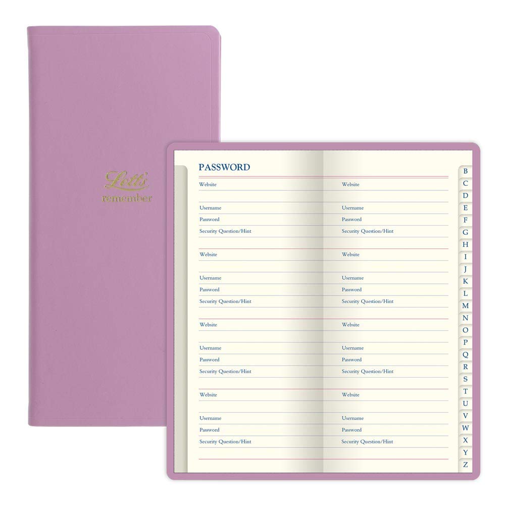 Letts Icon Slim Pocket Password Book, Cream Paper, 160 Pages, 5.75 x 2.75 x 0.375 Inches, Pink (B090131)