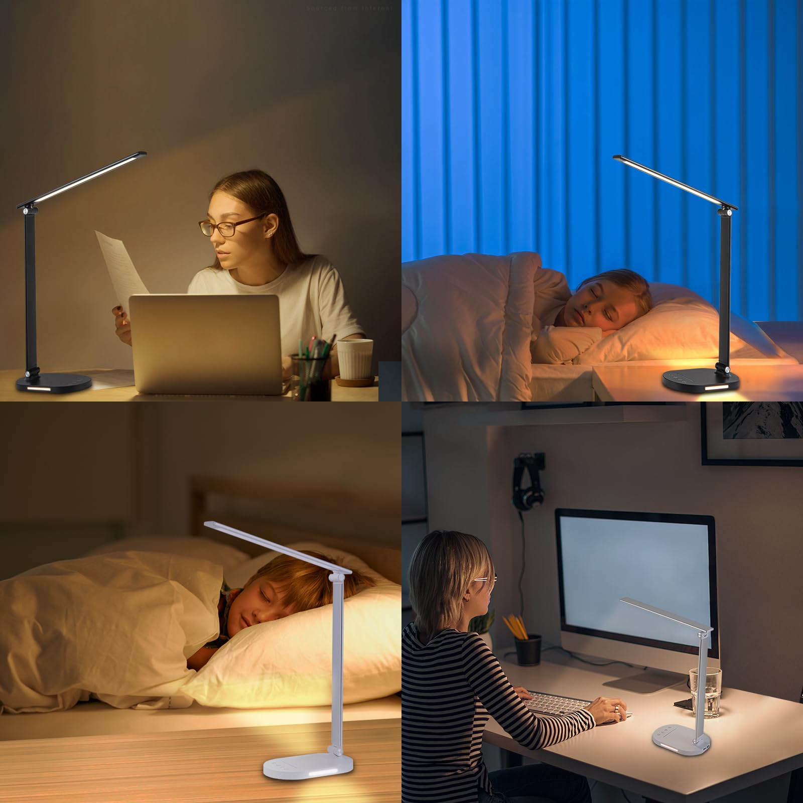 OUVR LED Desk Lamp for Home Office, Dimmable Table Lamp with USB Charging Port, 5 Lighting Modes, Sensitive Control, 60 Minutes Auto-Off Timer, Eye-Caring Office Lamp(Black)