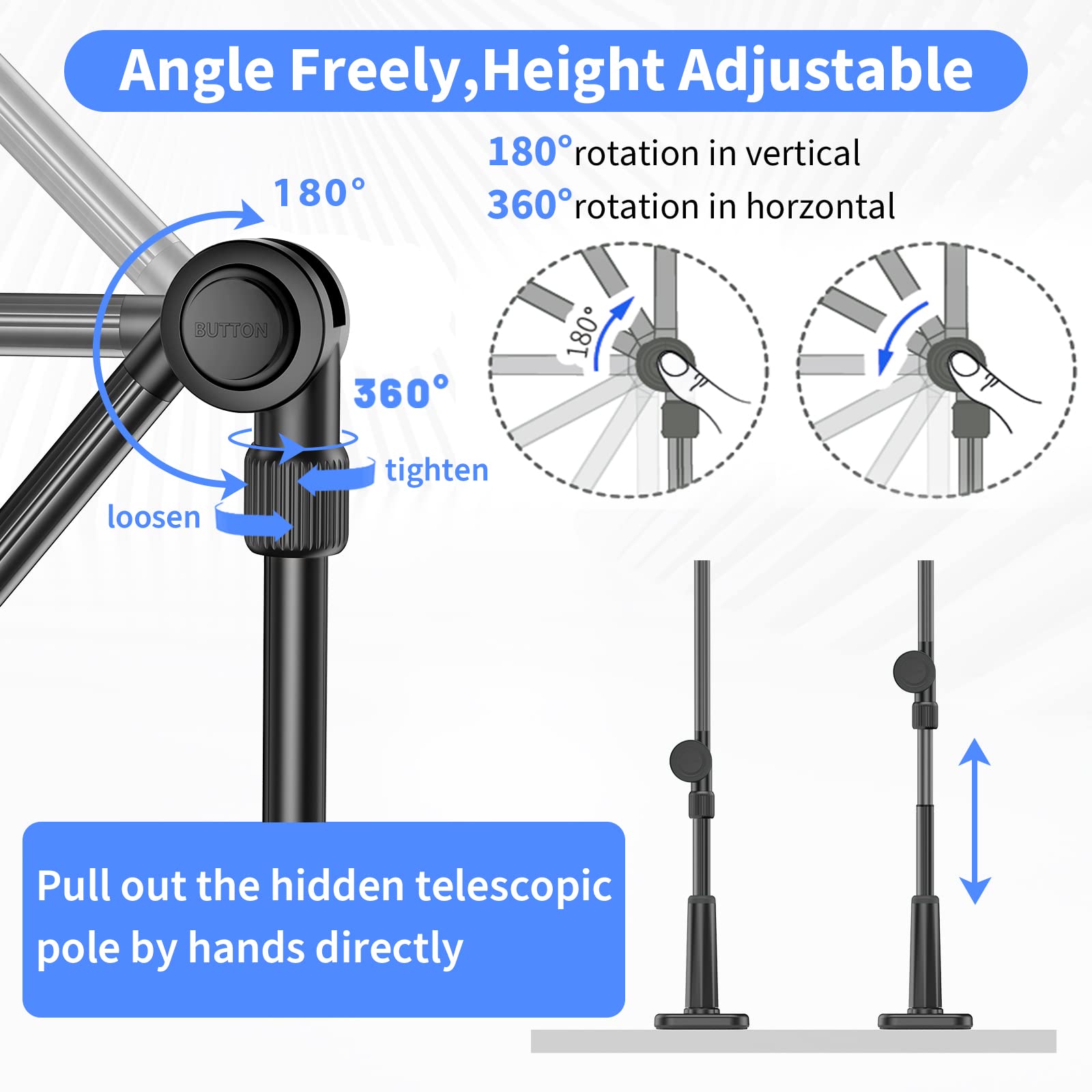 UHIKY 4.6"-11" Phone & Tablet Bed Holder with Wireless Remote,gooseneck Cellphone Stand,Flexible Overhead Mount clamp Clip for Desk Bedside headboard, Recording Filming, for iPhone/iPad/Tablet/Kindle