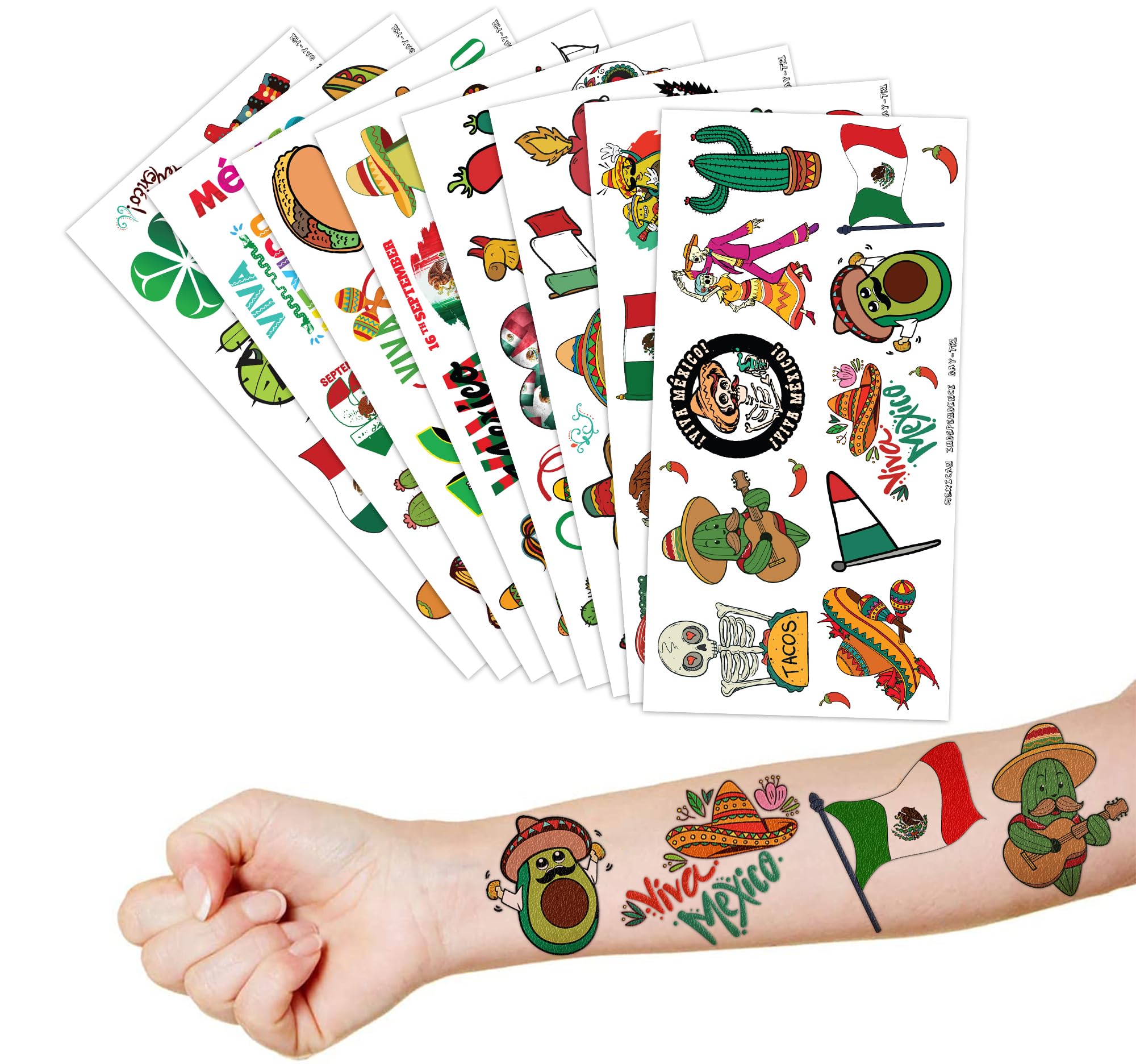 Mexican Temporary Tattoos Mexican Independence Day Sticker Mexican Flag for Kids Adults Themed Decorations Party Favors Supplies 96PCS Tattoo Mexico Boys Girls Gifts Ideal School Prizes Holiday