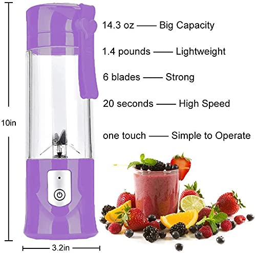 Portable USB Juicer Blender,Travel Juice Cup Baby Food Mixing Machince with Powerful Motor 4000mAh Rechargeable Battery Mini blender,13Oz