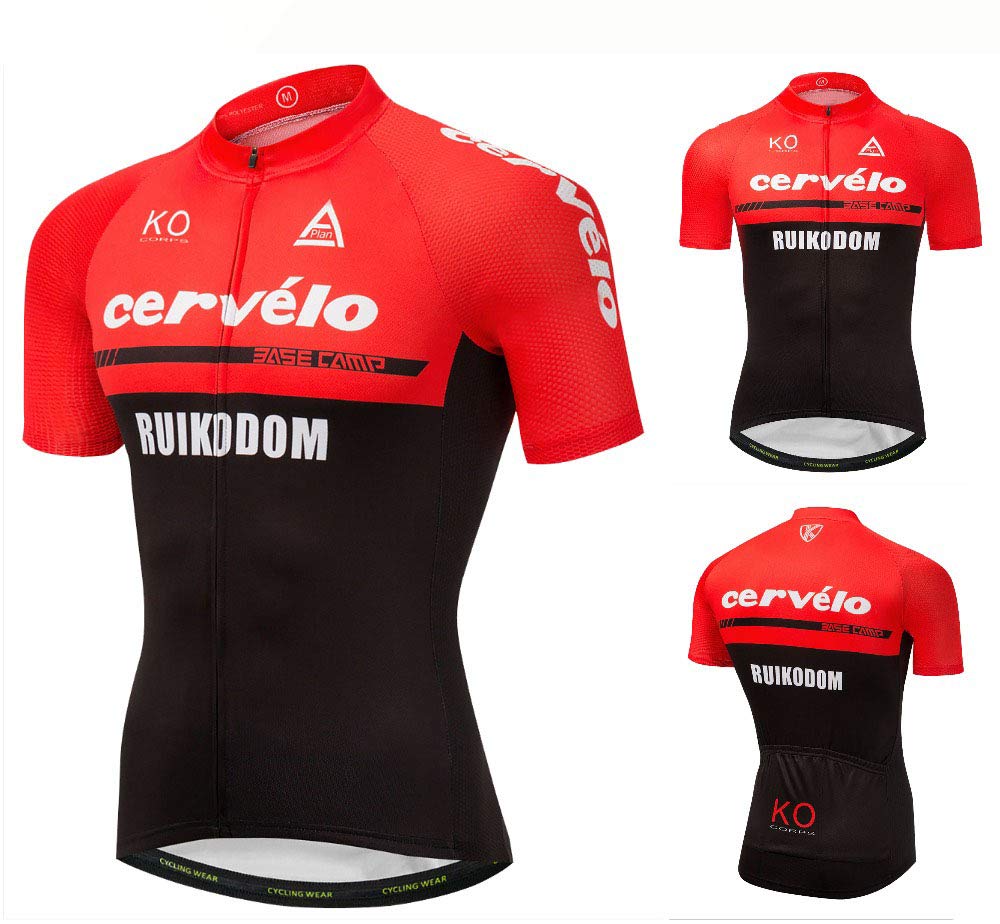 Men Cycling Jersey Team Bike Shirts Short Sleeves and Bib Shorts Set Biking Clothing (Large,B)