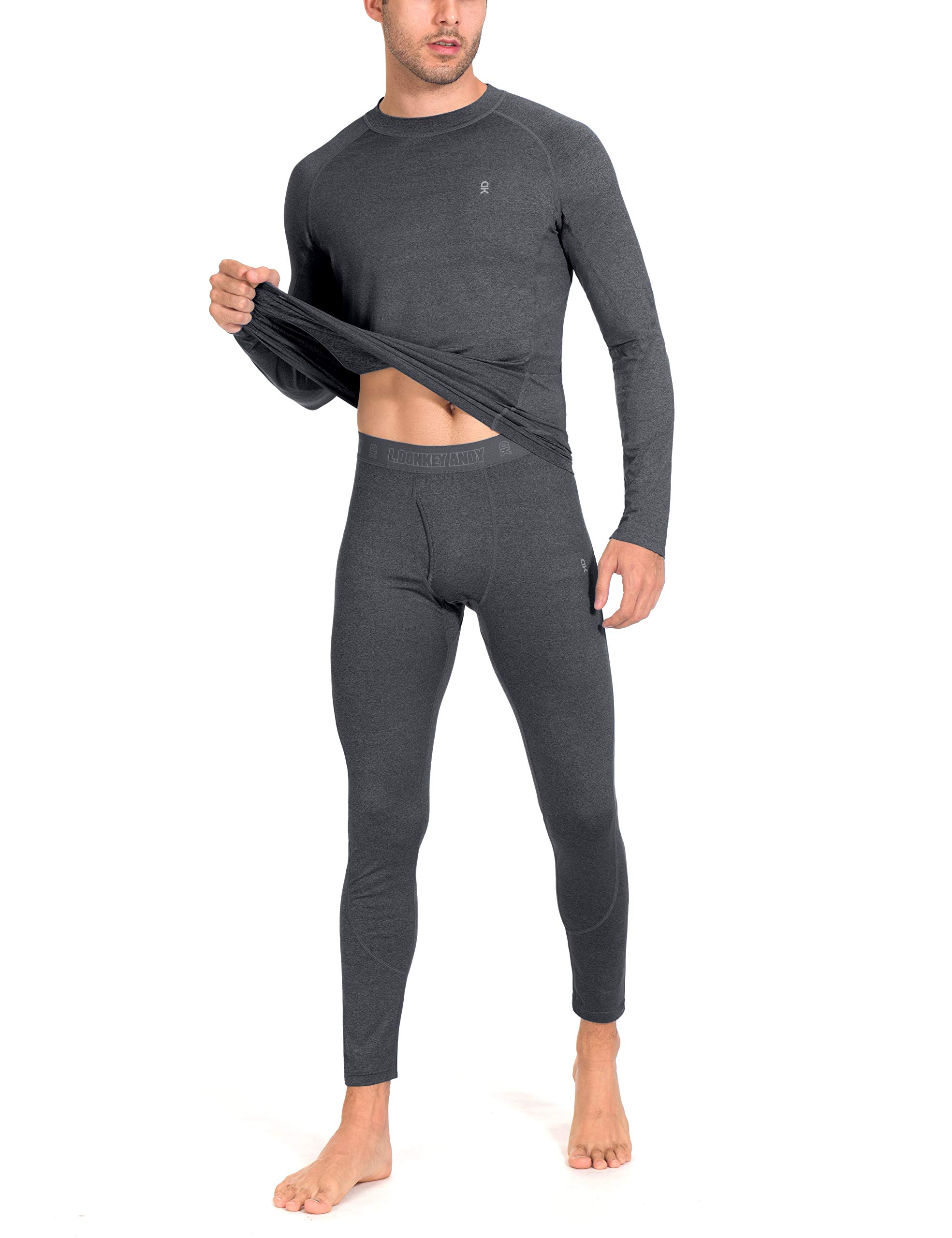 Little Donkey Andy Men's Thermal Underwear Set Performance Base Layer Wicking Active Long Johns Top & Bottom with Fly Black XXL