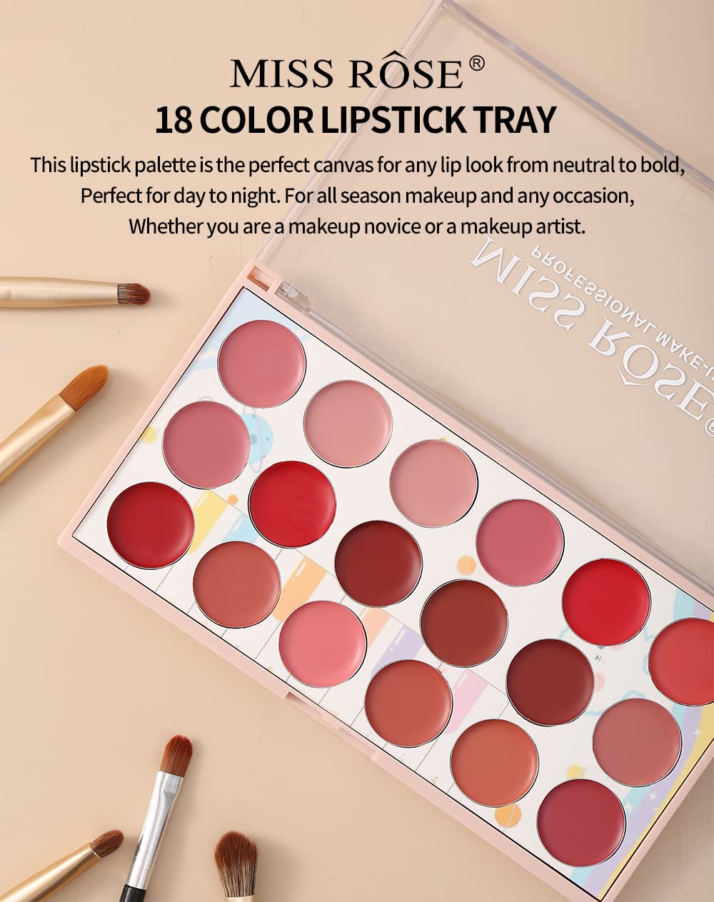 MYUANGO Matte Lipstick Makeup Palette, 18 Colors Matte Long-Lasting Wear Non-Stick Cup Not Fade Waterproof Lip Color Moisturize Lipstick