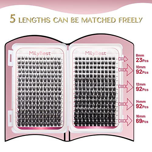 MilyBest 368 Pcs Cluster Lashes 8-16mm C Curl DIY Lashes Cluster Lash Bond and Seal Cluster Waterproof Individual Lashes Glue