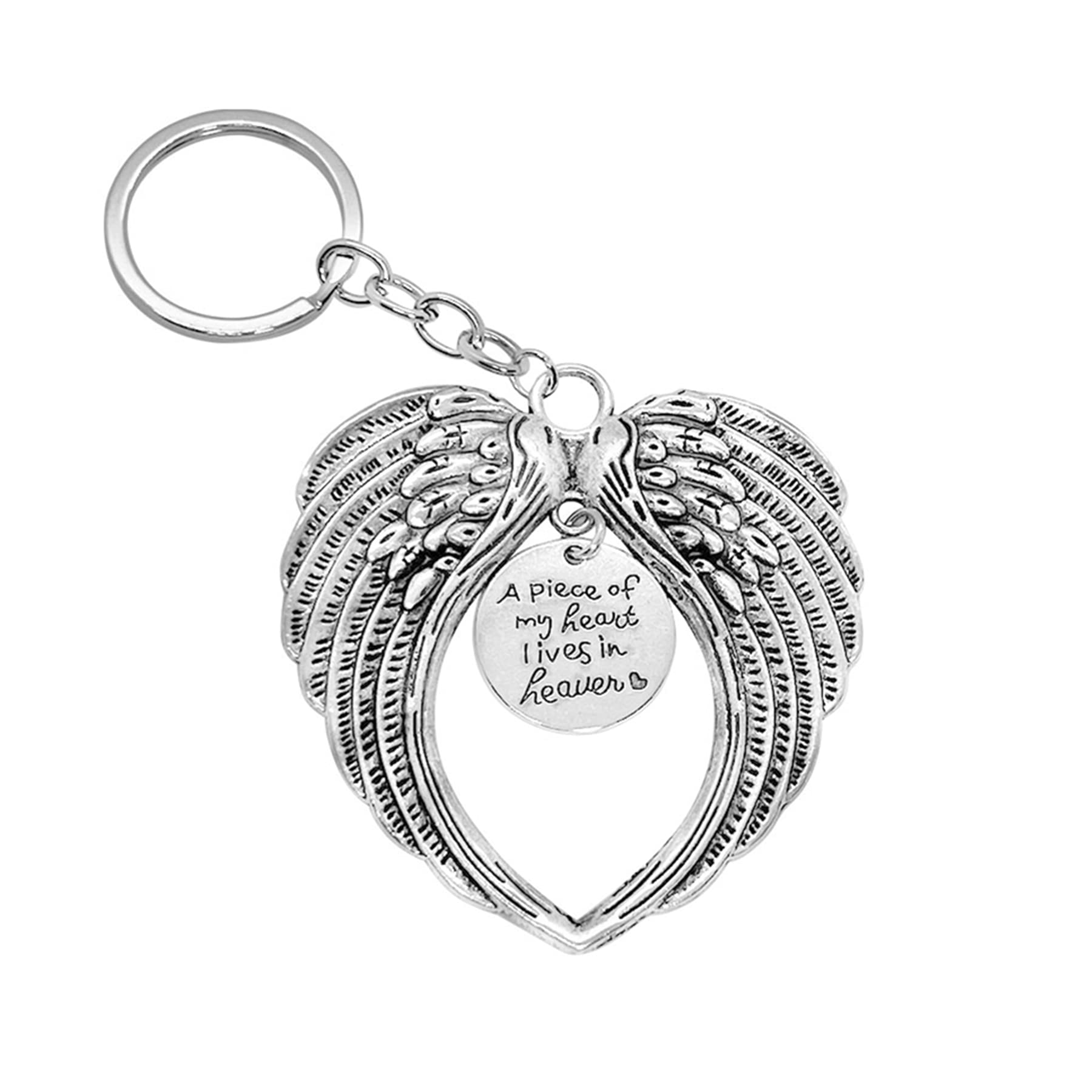 PHAETON 14PCS Silver Big Size Angel Wings Charms Keychain Key Ring for Memorial Keyring Religious Gifts Memorial Decorations