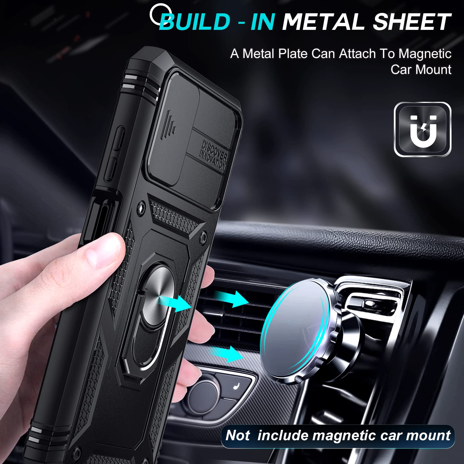 LeYi Samsung A03s Cellular Phone Case, Mint 360 Full Body Military-Grade Protection, Slide Camera Cover, Rotable Magnetic Ring Kickstand, 2 Packs Tempered Glass Screen Protector