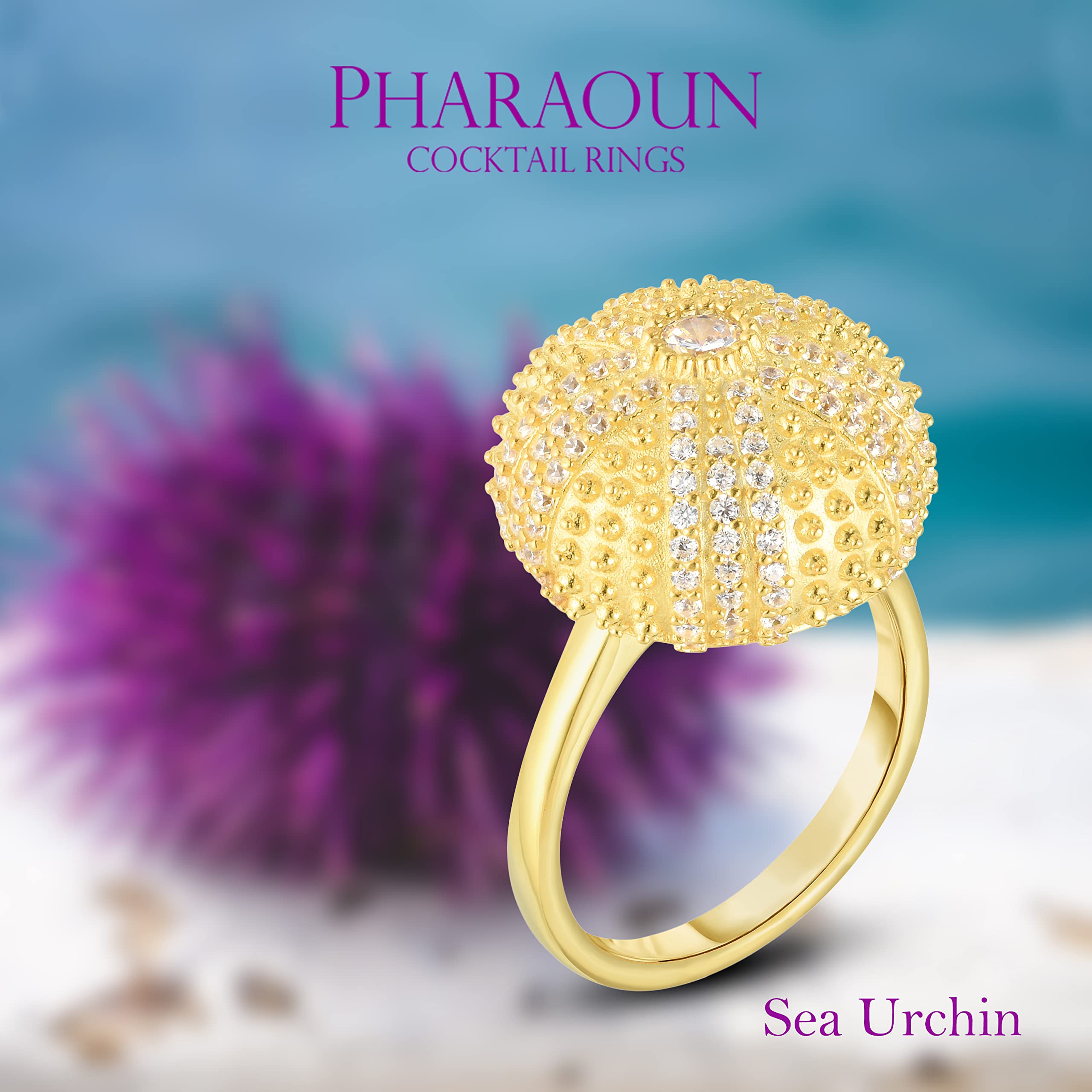 Pharaoun Mini Sea Urchin Cocktail Ring in Gold-Plated Sterling Silver - Size 4