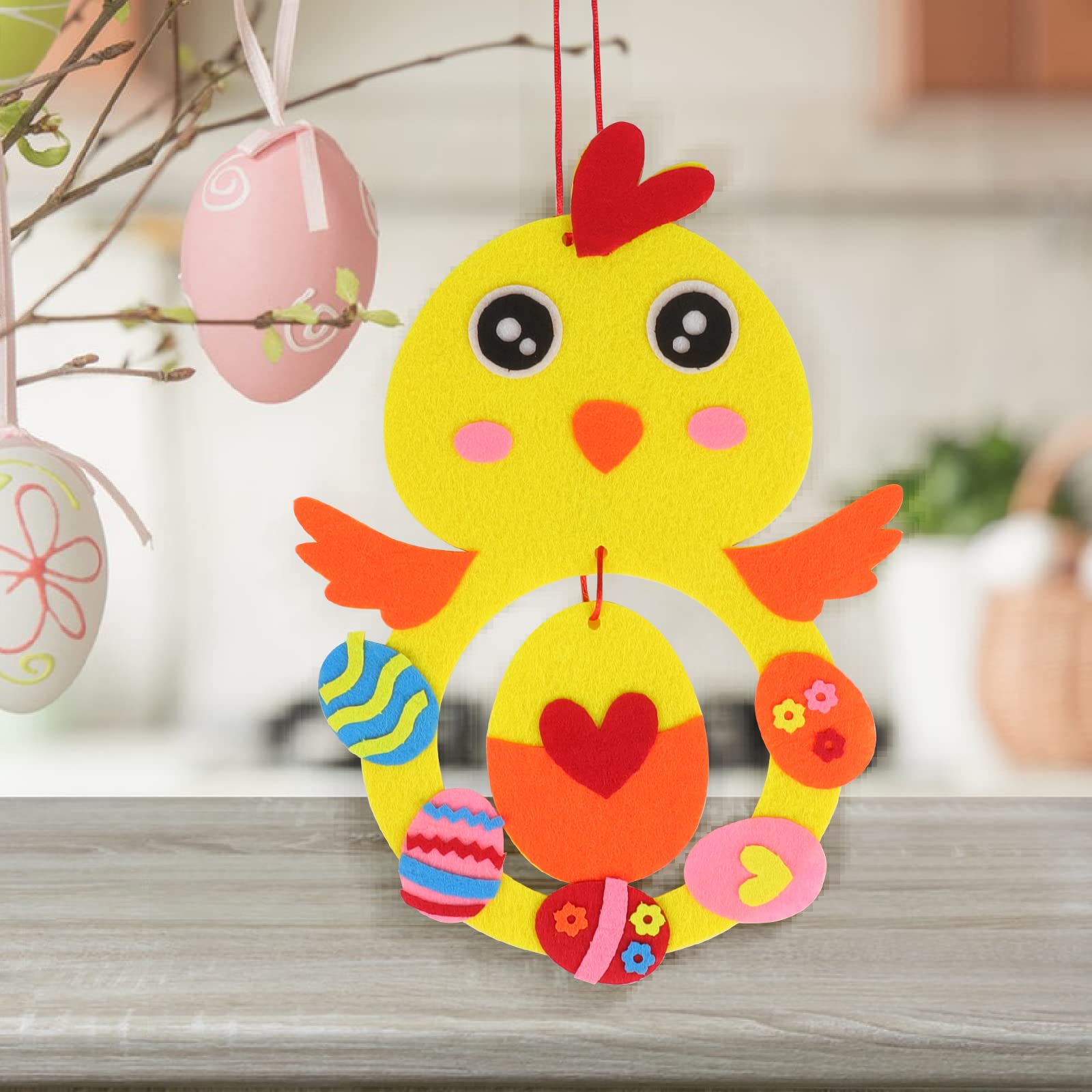 VIPITH Easter Craft Kits, 4PCS DIY Sets Including Wreath Chick Wreath Bunny Hatching Egg Easter Craft Sign Bunny Wreath and Rabbit Chick for Kids Favor Classroom Daycare Homeschool Art Decor
