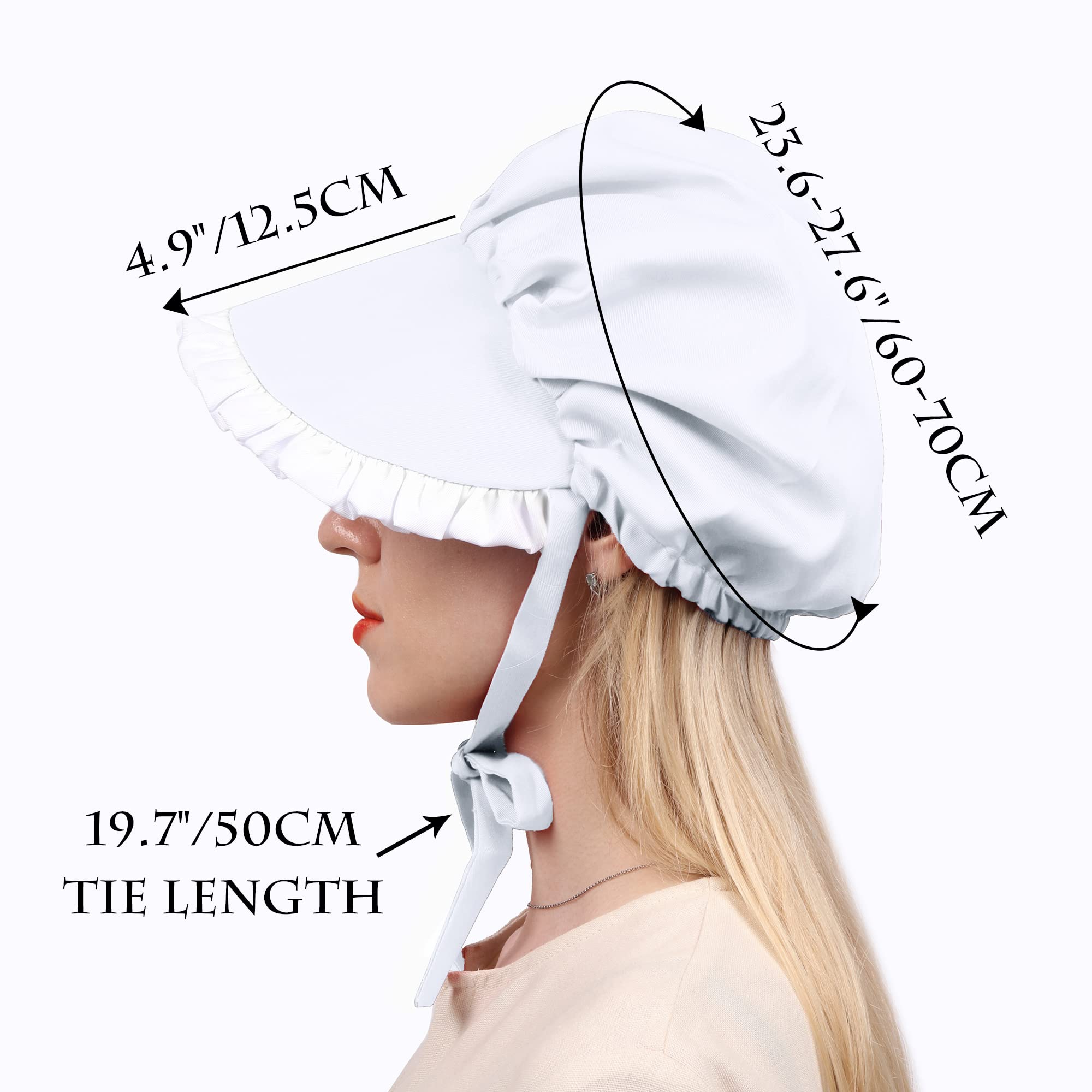 KUOIN Waist Apron Bonnet Set Colonial Apron Cap Ruffle Retro Maid Hat Apron With Pockets Cooking Costume (white)