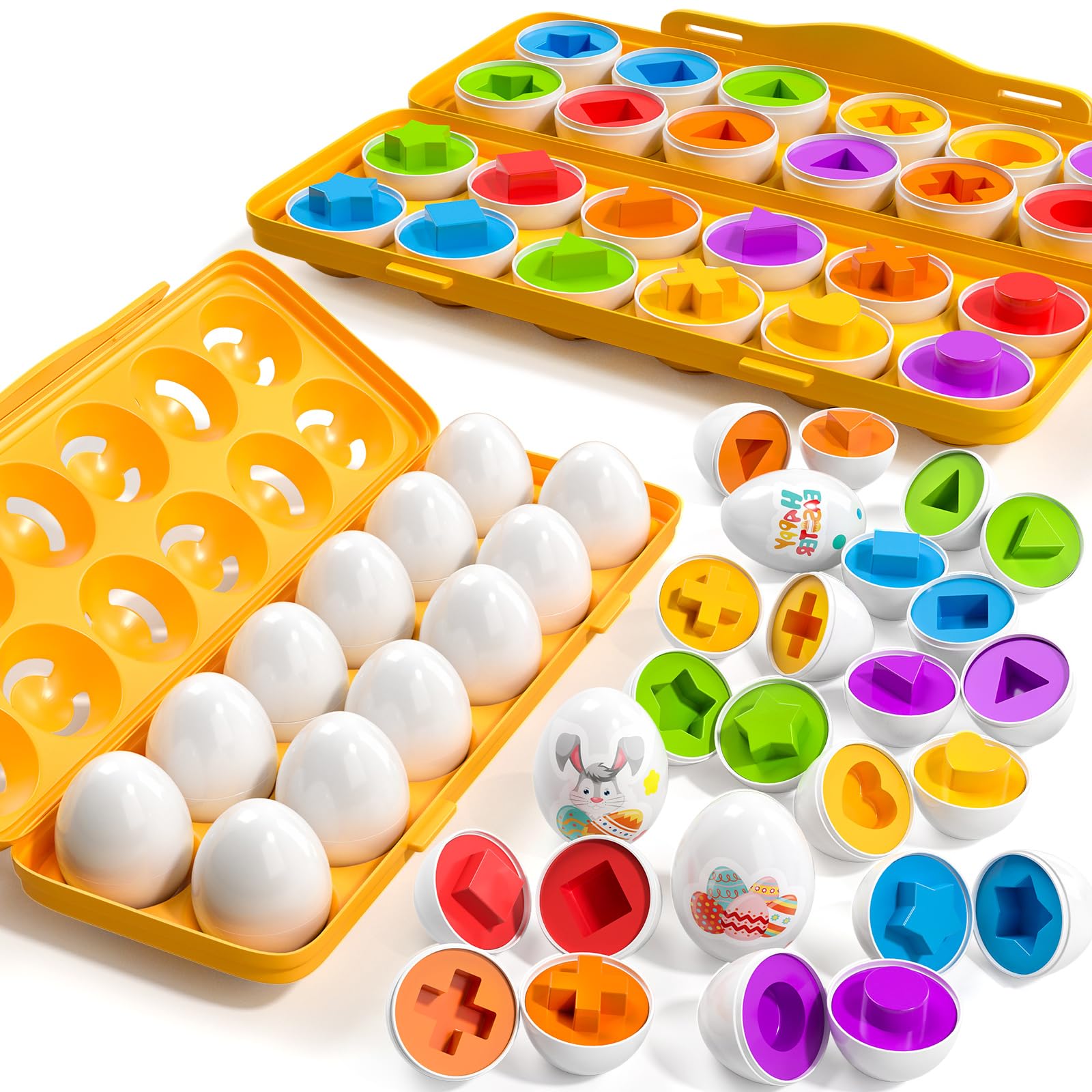 TEMI Sensory Montessori Toys Gifts -12 Toy Eggs with Eggs Holder for Toddlers 1-3, Color Matching Eggs Shape Sorter for Kid Girls Boys Age 3-9
