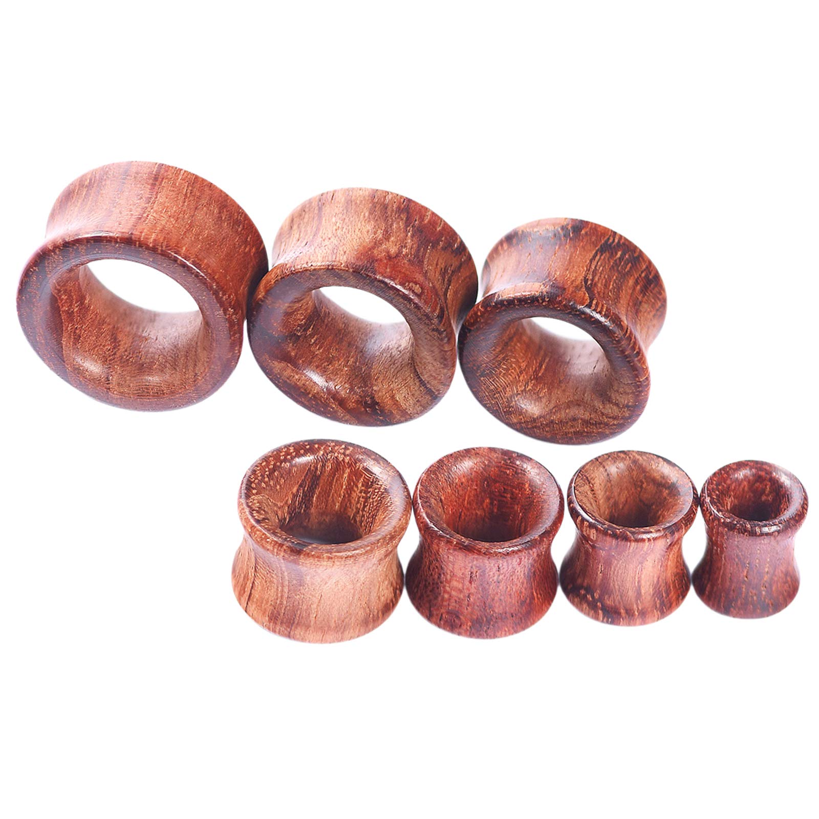 Longbeauty 2Pair Vintage Brown Natural Wood Double Flared Hollow+Saddle Tunnels Ear Plugs Stretcher Gauges 8MM=0G