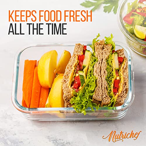 NutriChef 10-Piece Glass Food Containers - Stackable Superior Glass Meal-prep Storage Containers, Newly Innovated Leakproof Locking Lids w/Air Hole, Freezer-to-Oven-Safe,Blue