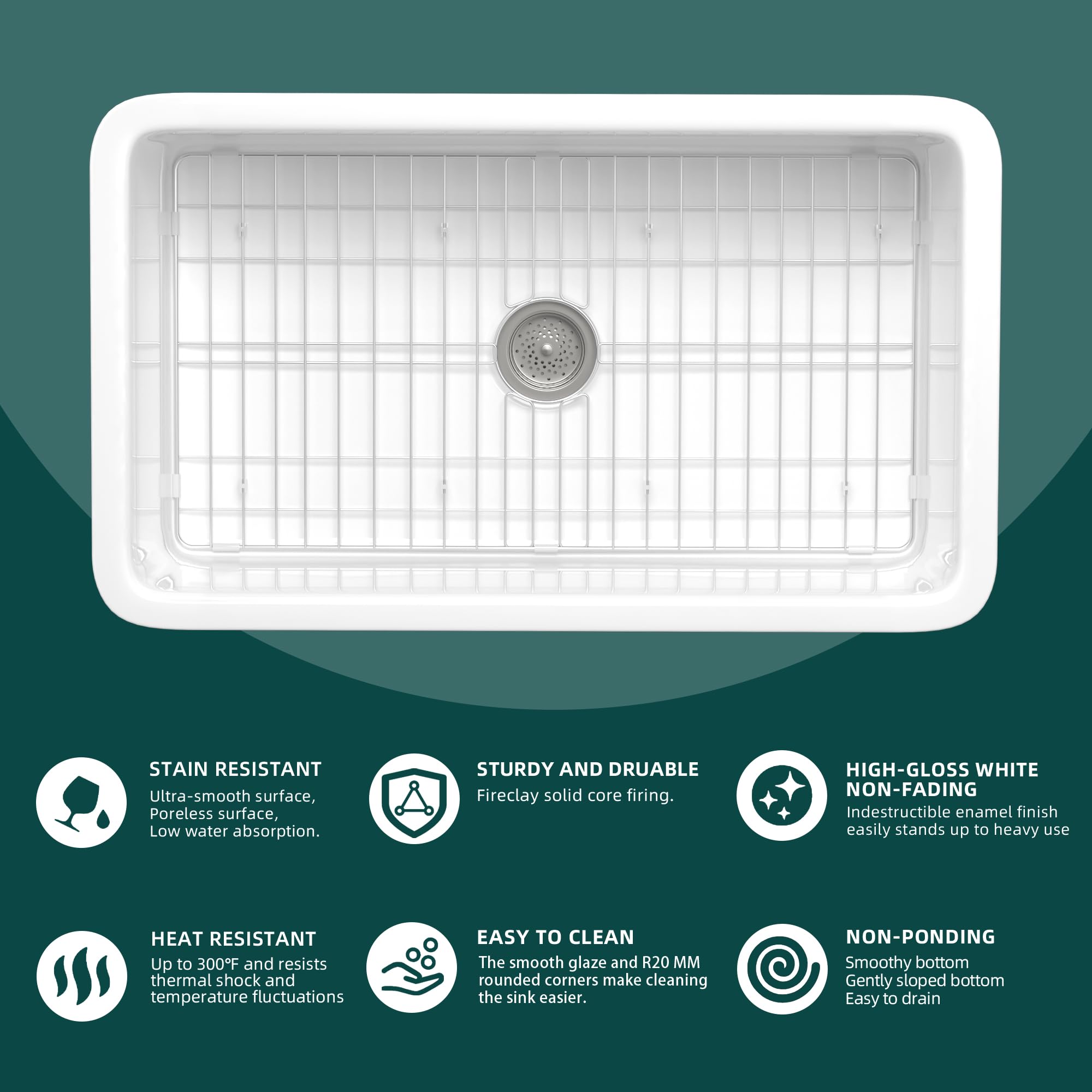 Miuara White Undermount Kitchen Sink 32 Inch - Large Kitchen Sink Drop In 32"x19", 9" Deep Dual Mount Drop In Kitchen Sink, Topmount Single Bowl Fireclay Sink For Kitchen, with Custom Accessories