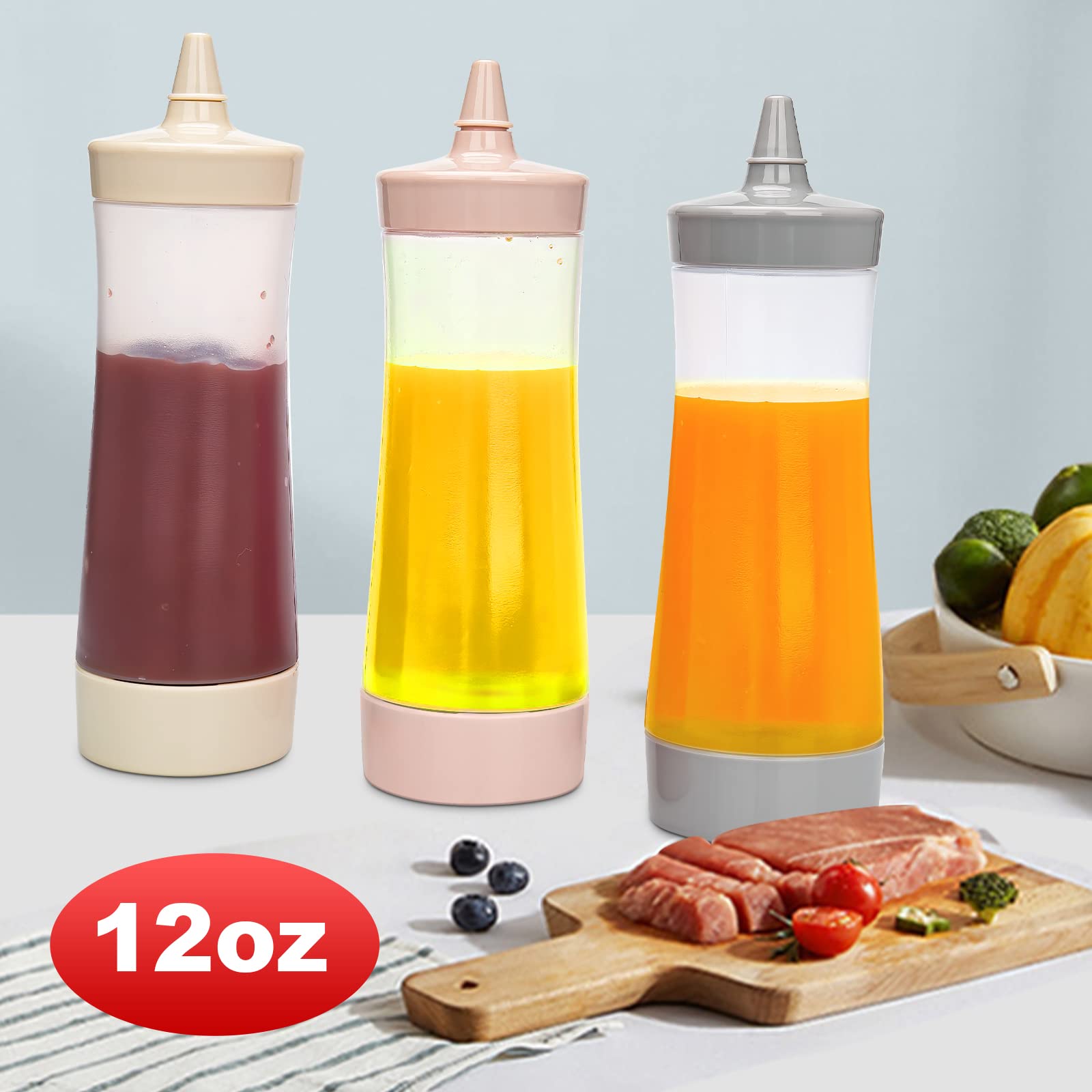 Qiuhome Condiment Squeeze Bottle,Ketchup Squeeze Bottle,Plastic Squeeze Bottle, 12oz (Gray)