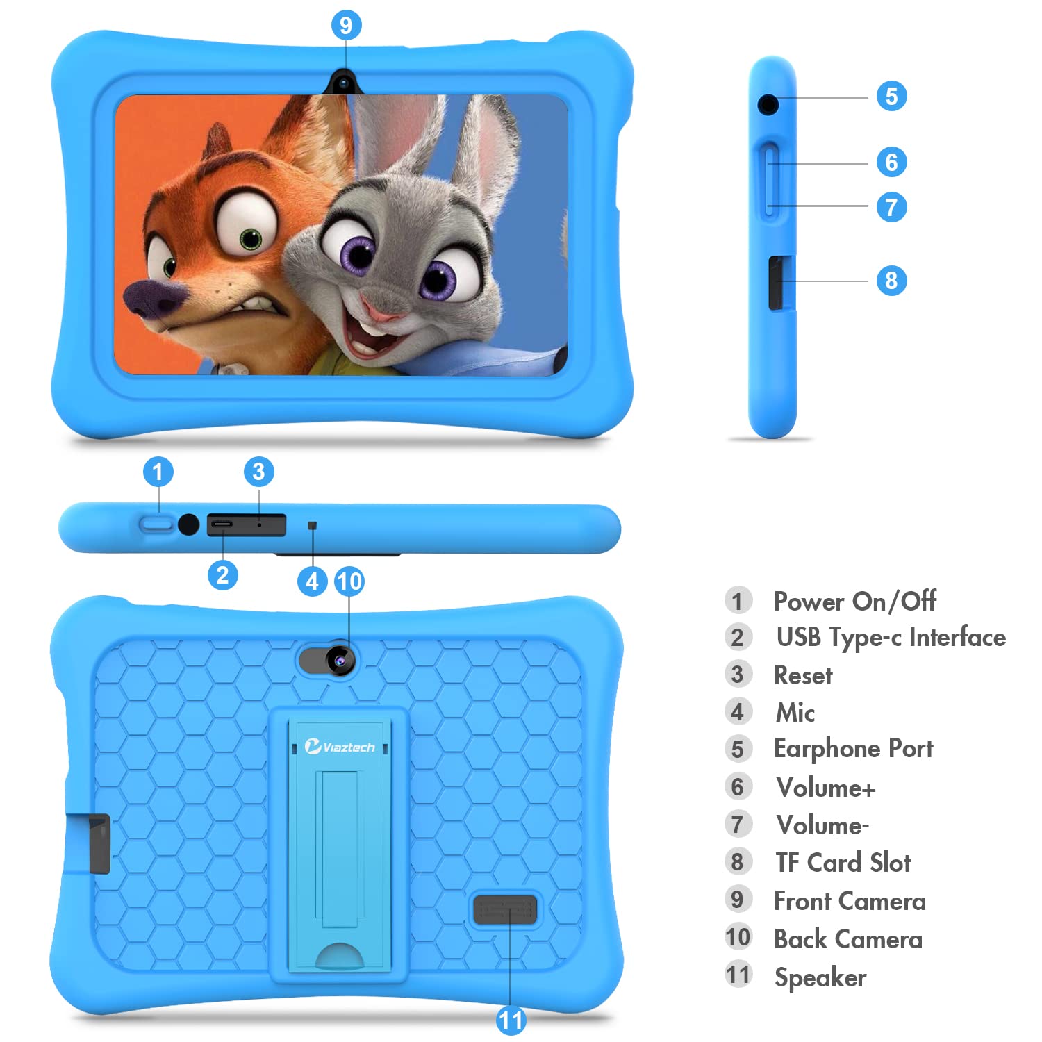 VIAZTECH Kids Tablet 7 inch 32GB Android Tablet 2GB for Toddlers,Quad Core Processor WiFi Educational Parental Control Pre-Installed Kid App with Kids Tablet Case for Boys Blue