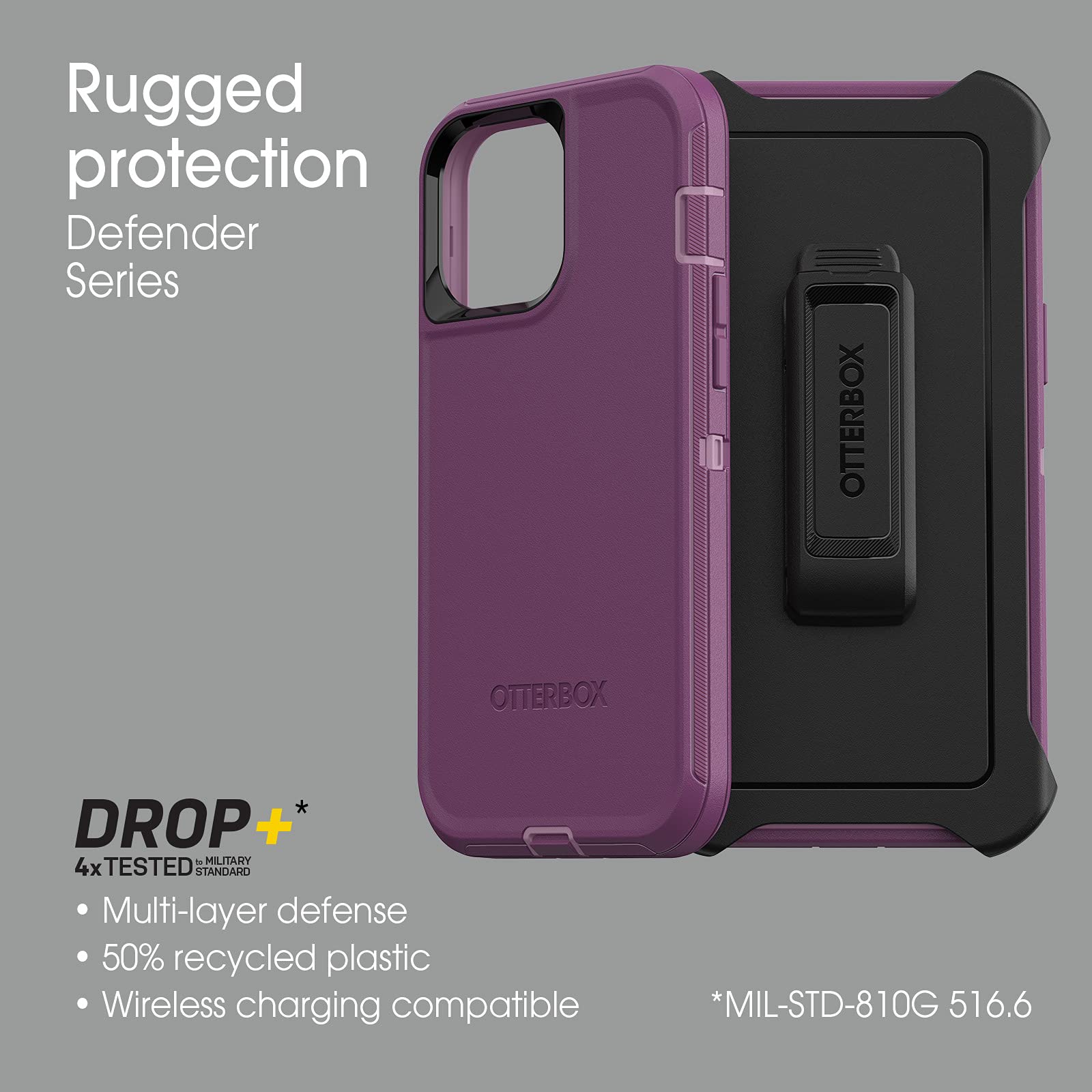 OtterBox iPhone 13 Pro Max & iPhone 12 Pro Max Defender Series Case - HAPPY PURPLE, rugged & durable, with port protection, includes holster clip kickstand