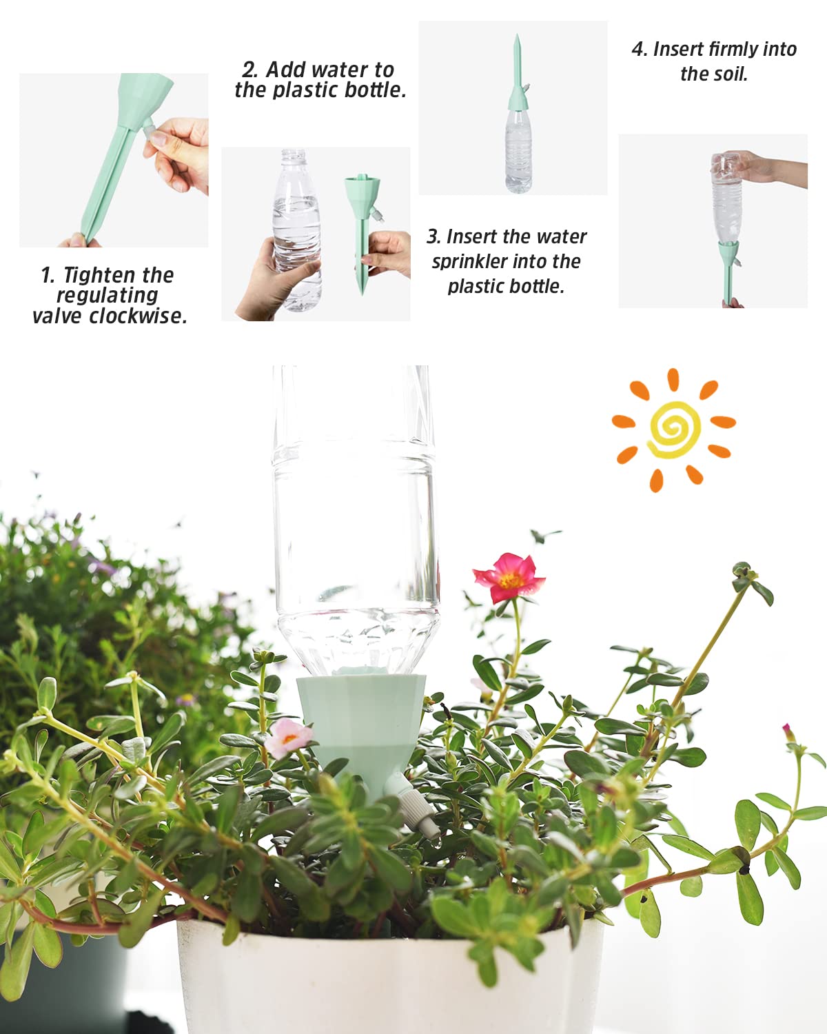 Visionkids Self Watering Spikes,6 Pack Plant Watering Devices,Automatic Irrigation Waterer Slow Release Control Valve Adjustable Water Volume Drip for Vacations Outdoor Indoor Potted Plant (6Pcs)