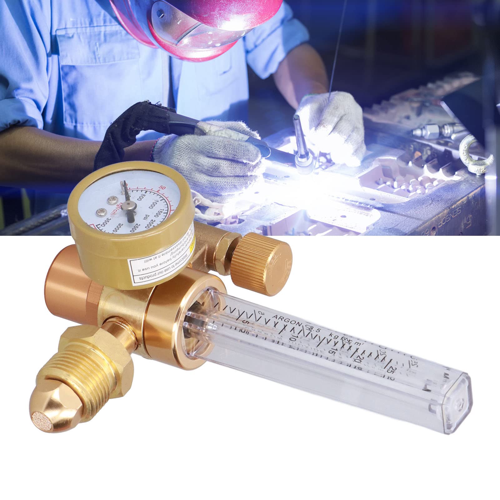 Tyenaza CO2 Argon Flowmeter and Regulator, Welder Gas Regulator Gauge Argon Flow Meter Valve MIG Flowmeter Brass Welding Accessory
