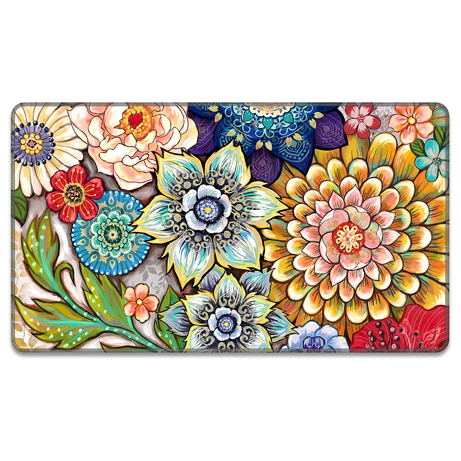 Rnivvi Front Door Mat, 30"x17" Flower Theme Indoor Outdoor Welcome Mat, Heavy Duty Low Profile Anti-slip Entryway Rug for Home Entrance, Floor, Patio Entry, Mud Room, Cute Mandala Floral Decor Doormat
