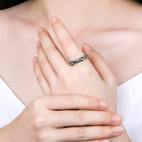 PHNIBIRD 925 Sterling Silver Rings for Men with European Pattern Unisex Adjustable Open Punk Rings for Men Women Retro Style Suitable for Daily Use