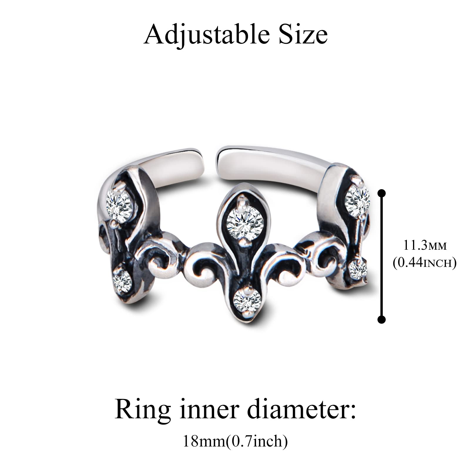PHNIBIRD Lily Flower Rings Vintage Fleur De Lis Adjustable Ring Handmade 925 Sterling Silver Unisex Adult Gothic Jewelry Gift